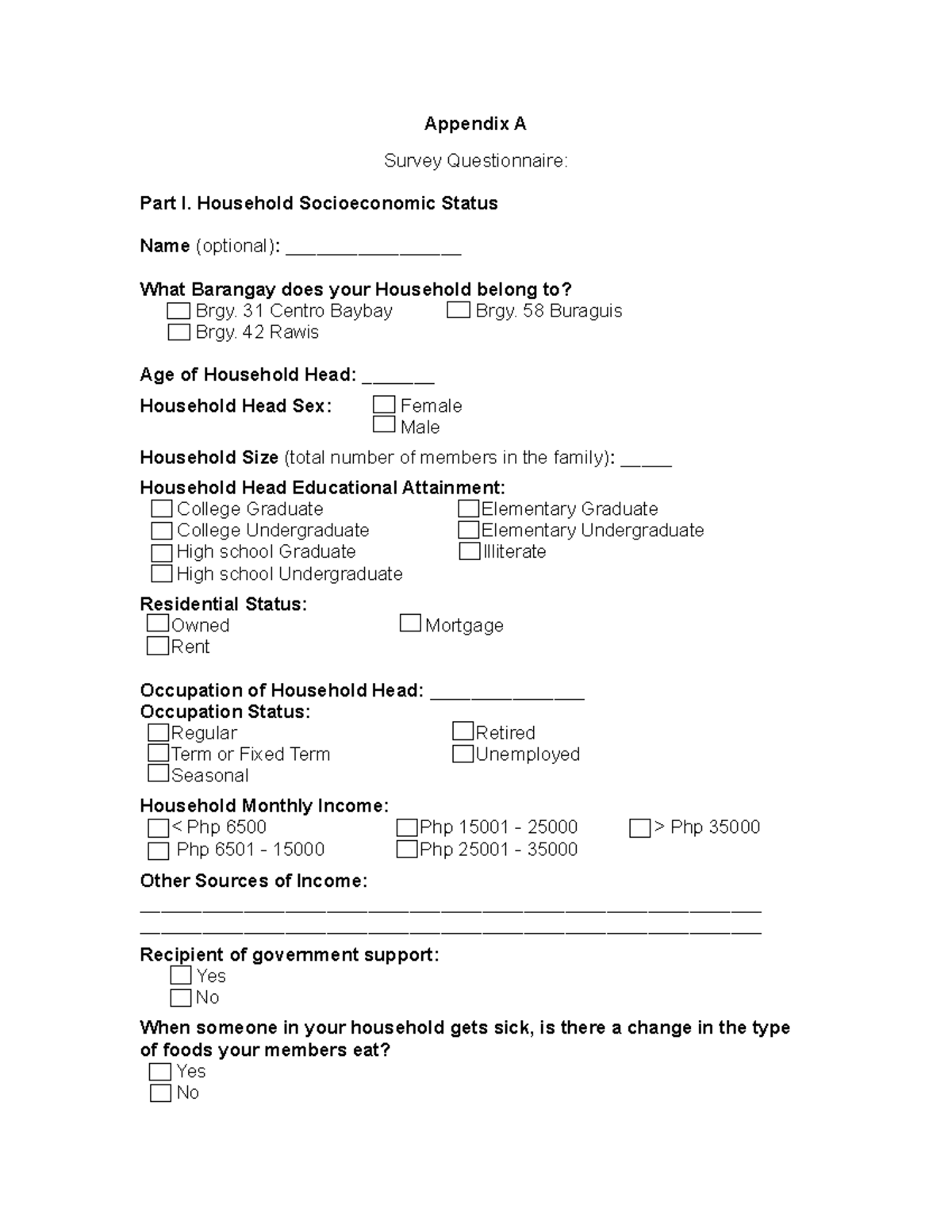 English Survey-Questionnaire for research - Appendix A Survey ...