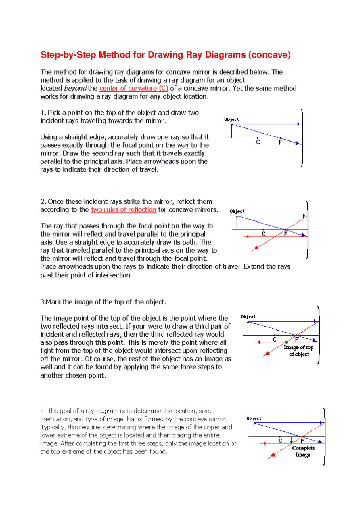 Concave - WORK SHEET - Step-by-Step Method for Drawing Ray Diagrams ...