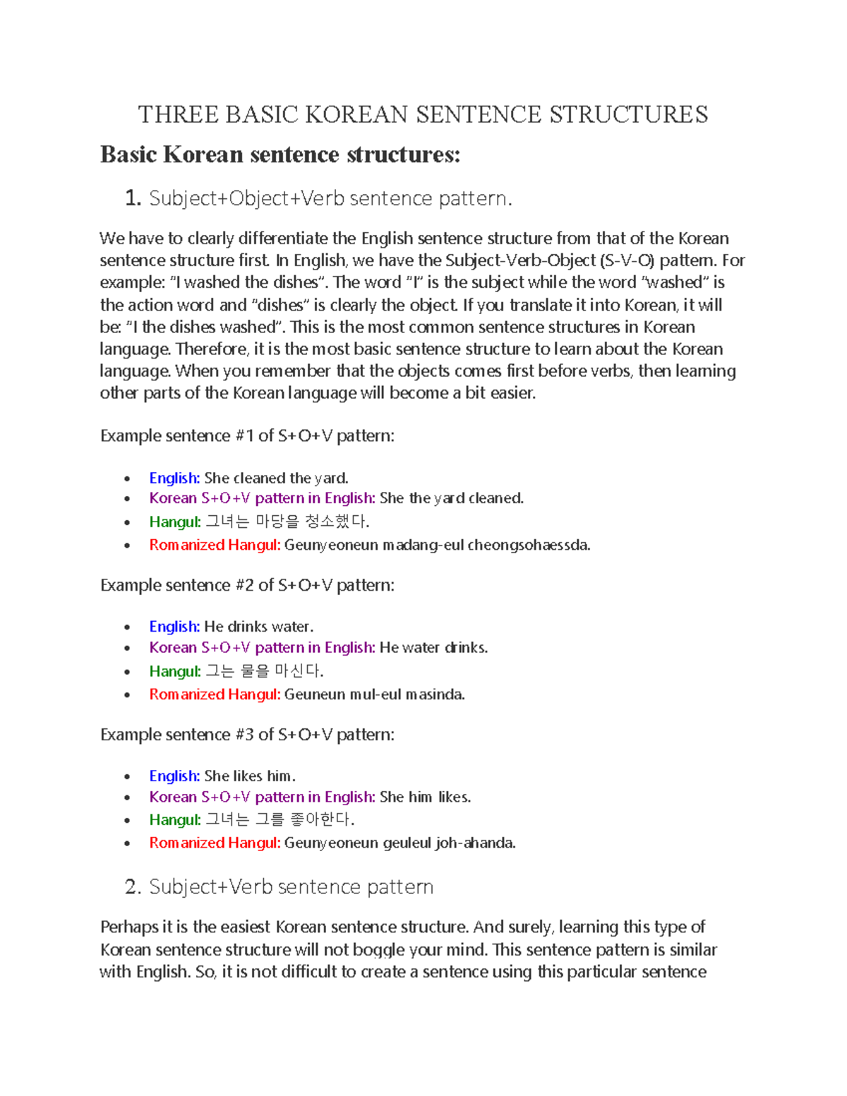 Three Basic Korean Sentence Structures - THREE BASIC KOREAN SENTENCE STRUCTURES Basic Korean ...
