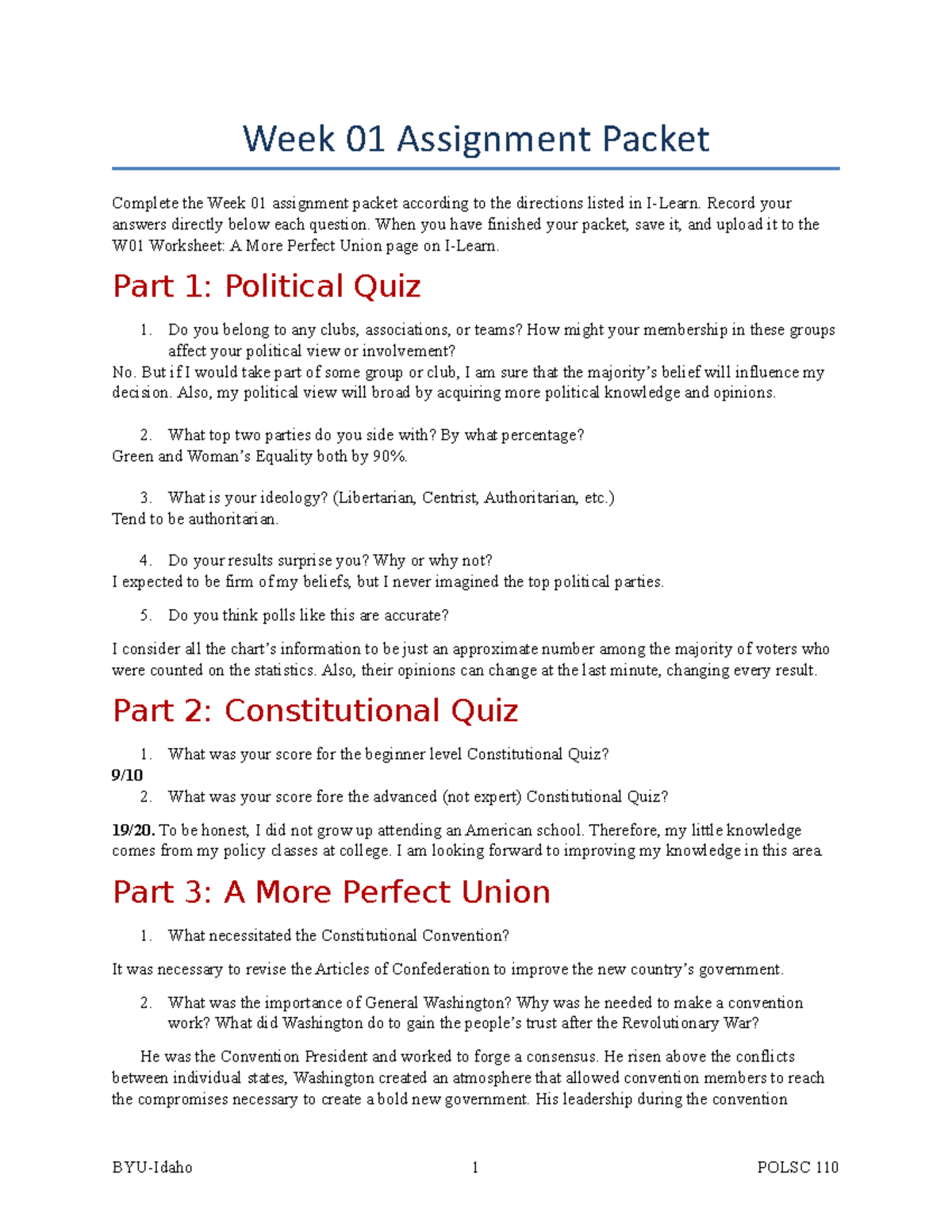 Week01Assignment Worksheet - Week 01 Assignment Packet Complete the ...