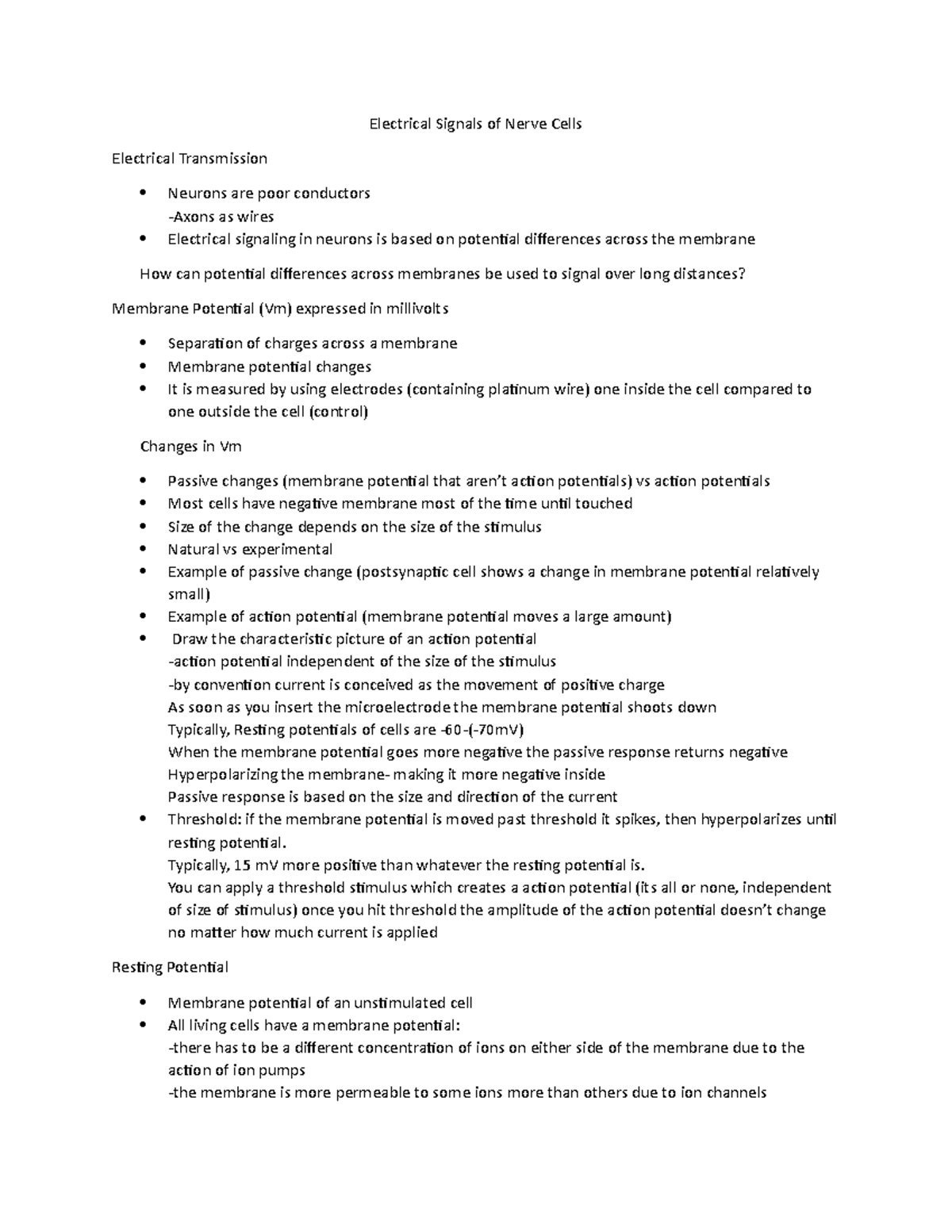 Neuro 2 electrical signals - Electrical Signals of Nerve Cells ...