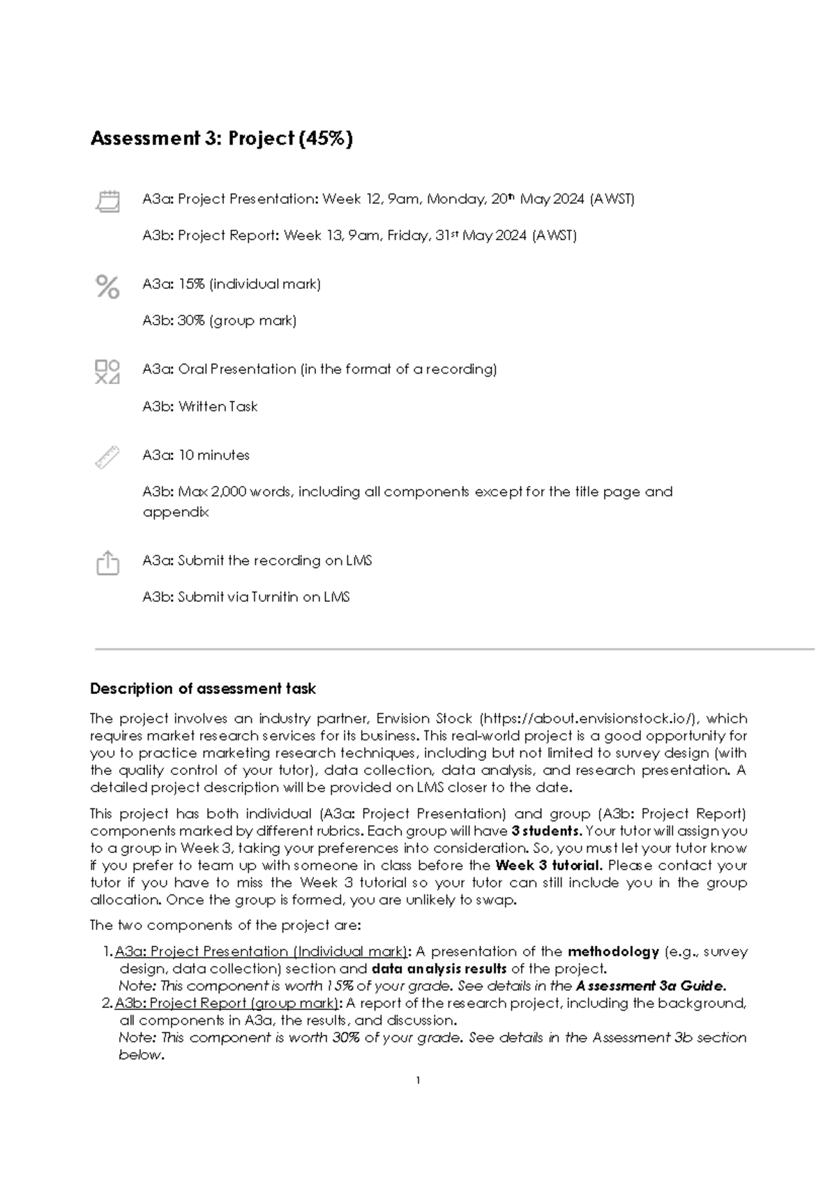 2024.5.3 Assessment 3b Guide - 1 Assessment 3: Project (45%) A3a ...