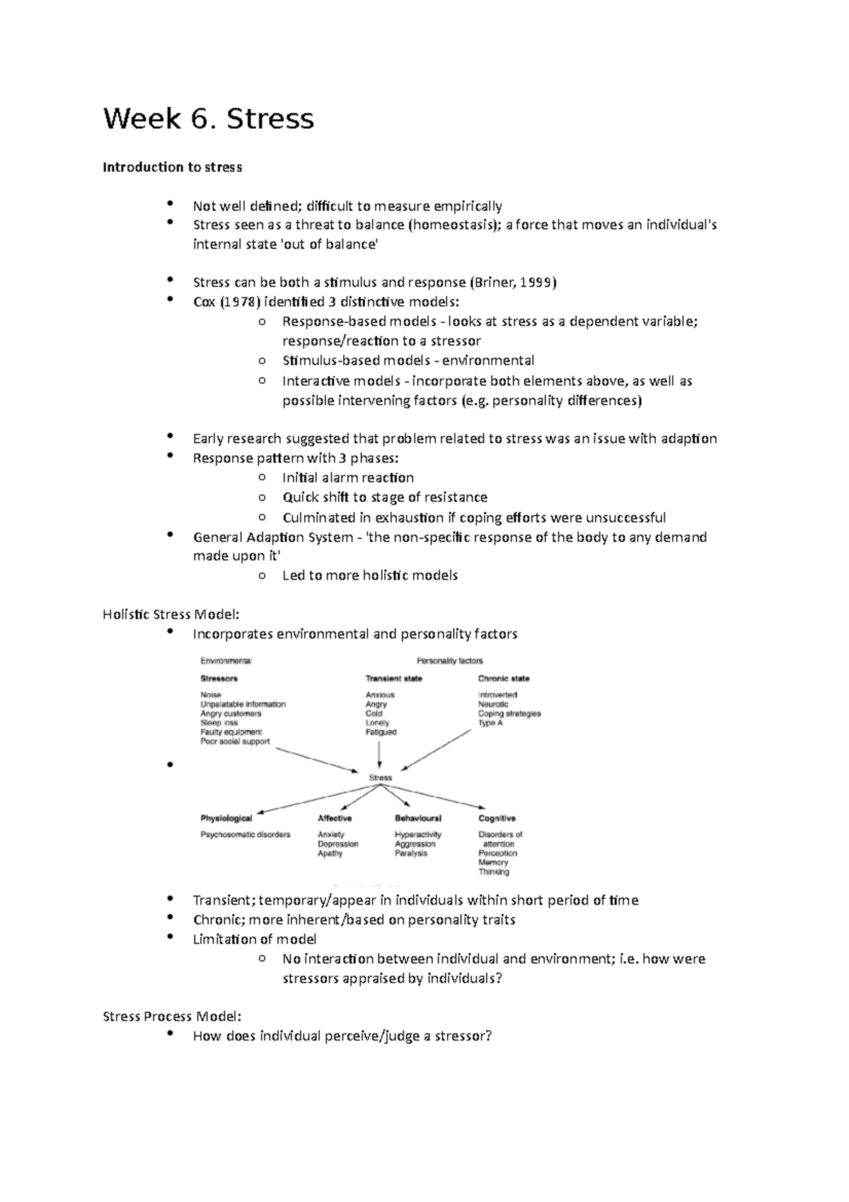 Week 6 - Organisational Psychology Lecture Notes - Week 6. Stress ...