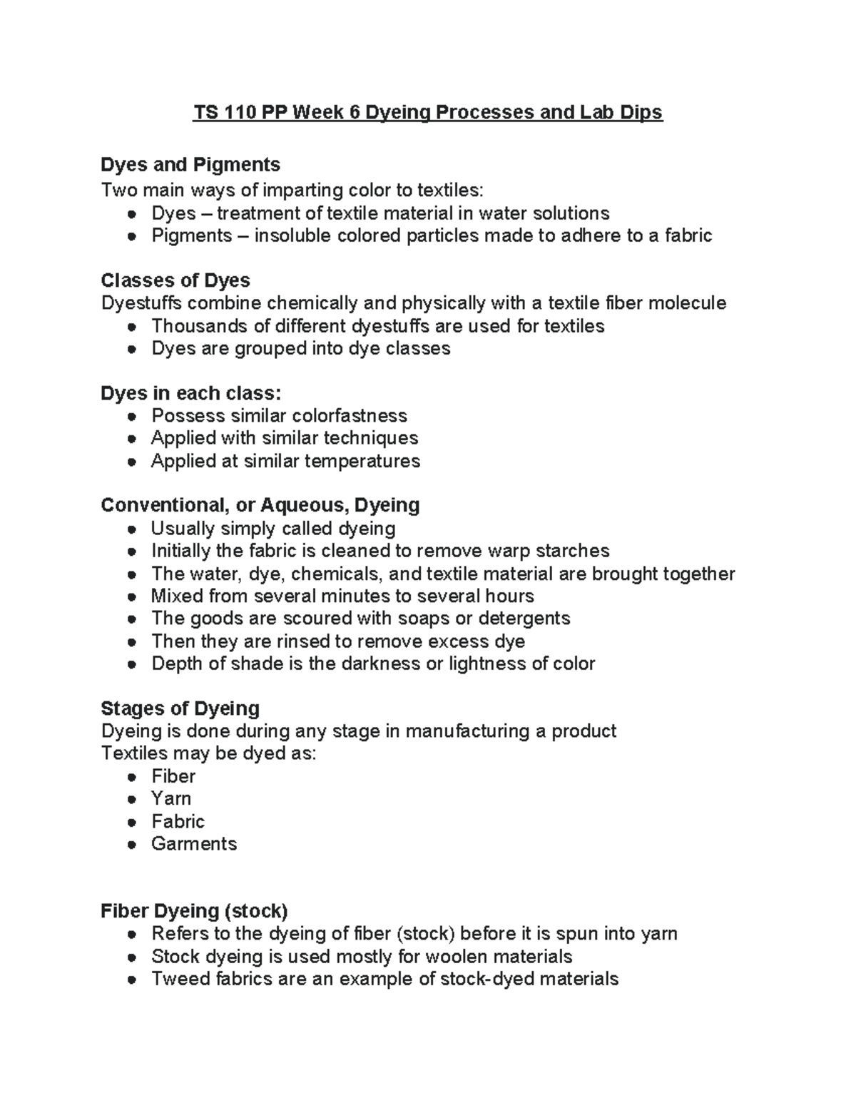 TS 110 PP Week 6 Dyeing Processes and Lab Dips - g-shirts and pantyhose ...