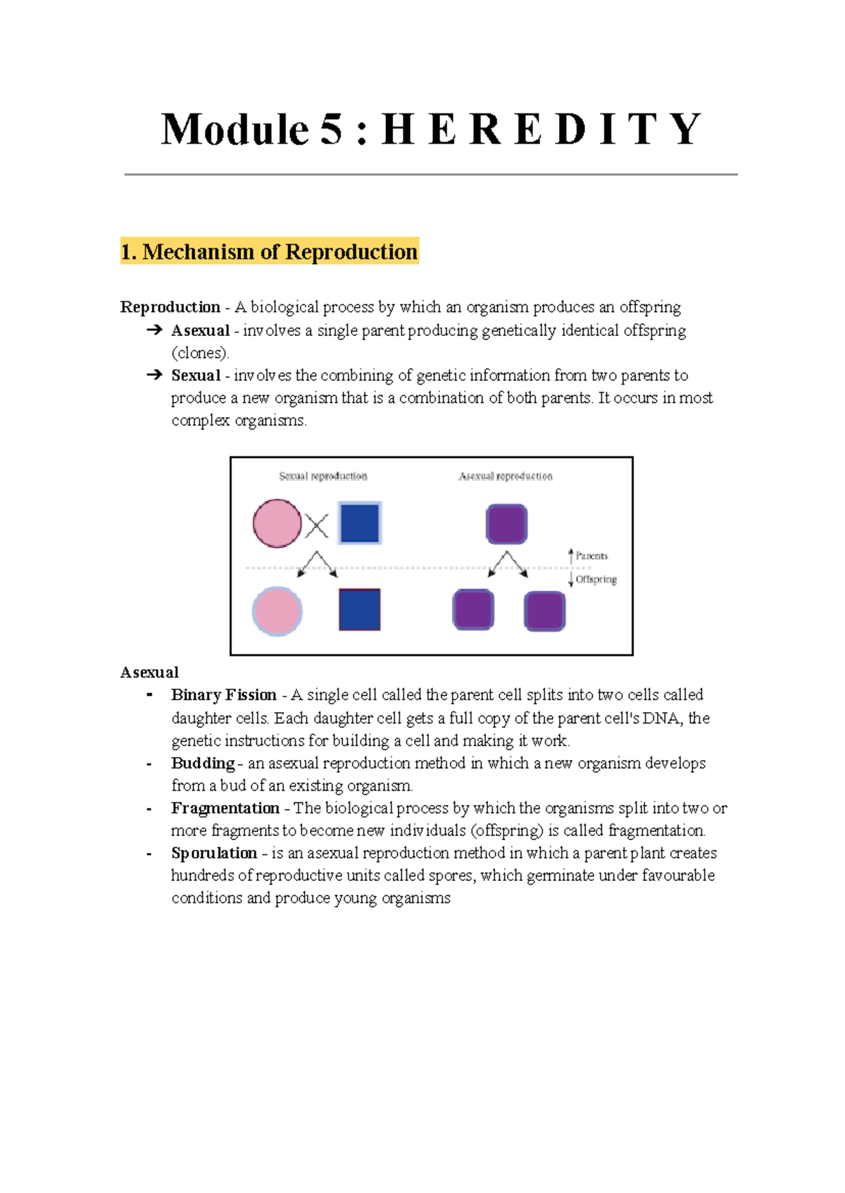 Yr 12 Biolol G Notes - Module 5 : H E R E D I T Y 1. Mechanism of ...