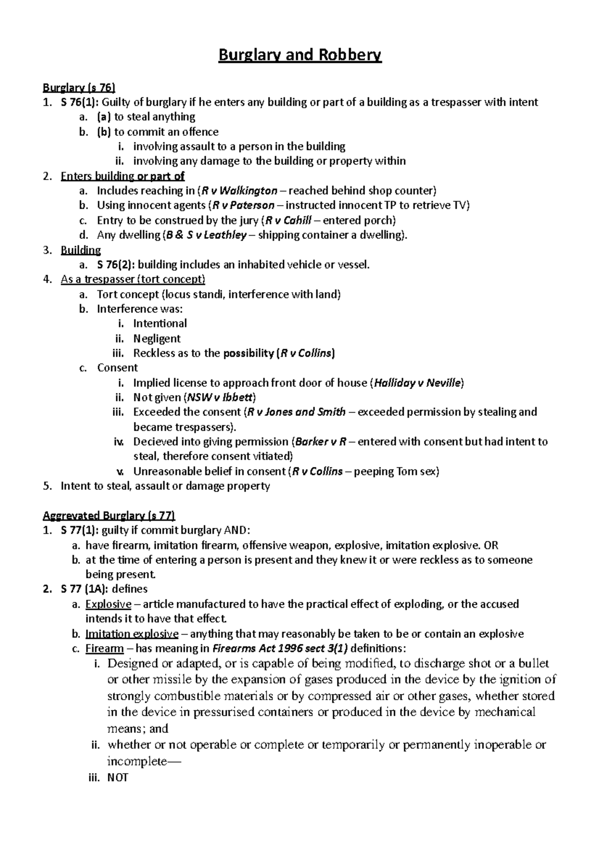 Burglary and Robbery - Burglary and Robbery Burglary (s 76) S 76(1 ...