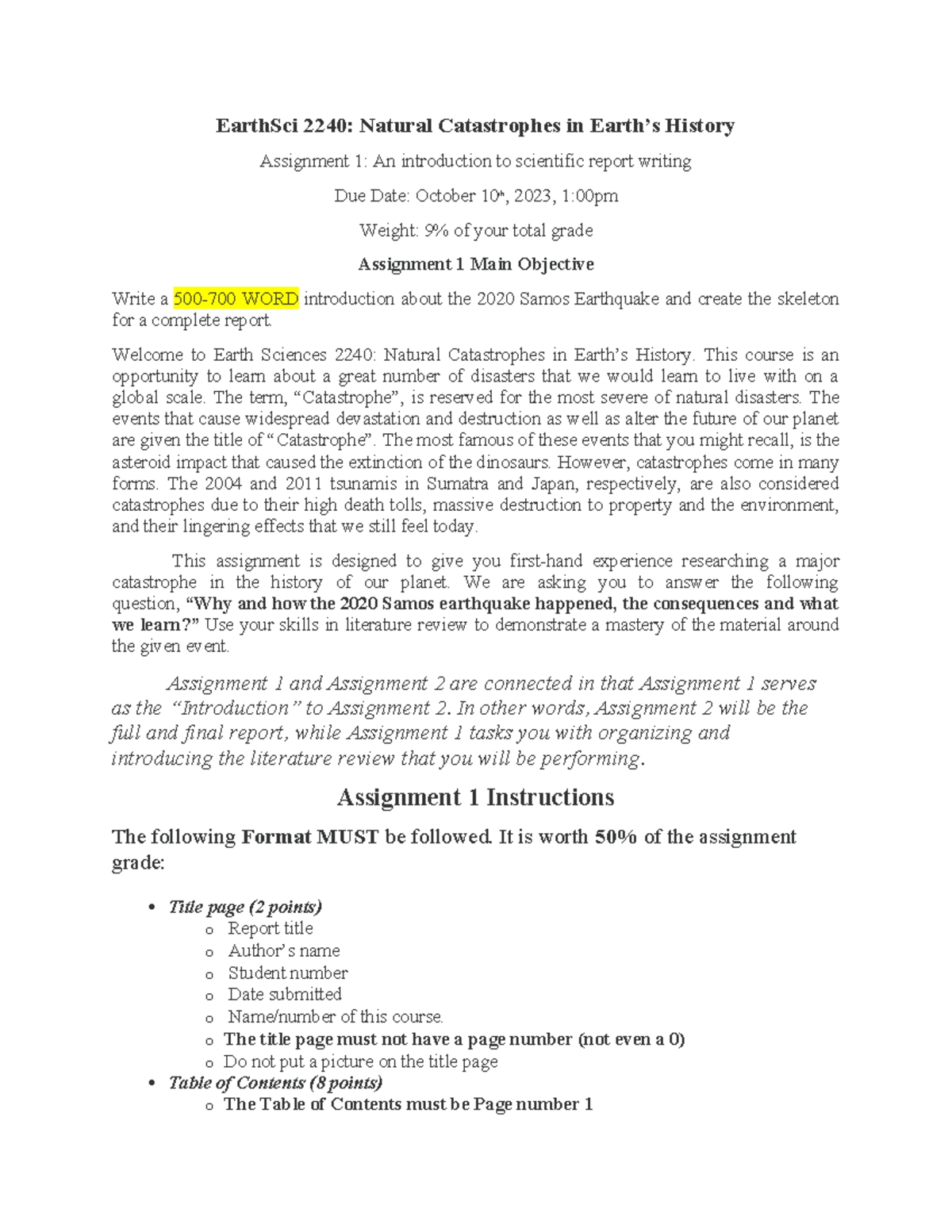 Earth Sci 2240 assignment info - EarthSci 2240: Natural Catastrophes in ...