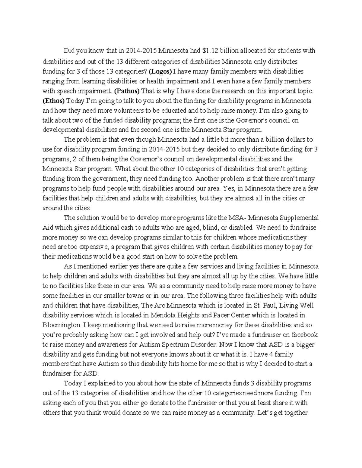 Advocacy Speech - Did you know that in 2014-2015 Minnesota had $1 ...