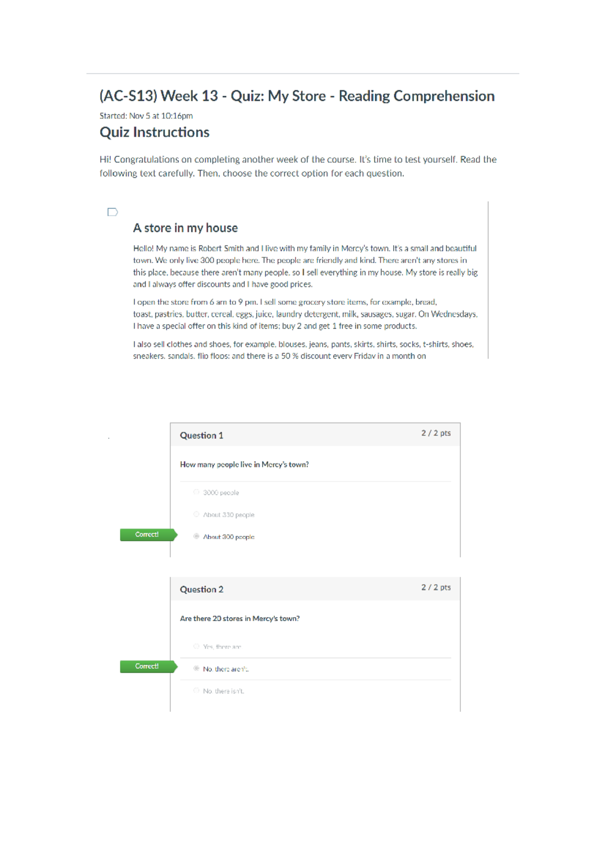 (AC-S13) Week 13 - Quiz My Store - Reading Comprehension - Ingles II ...