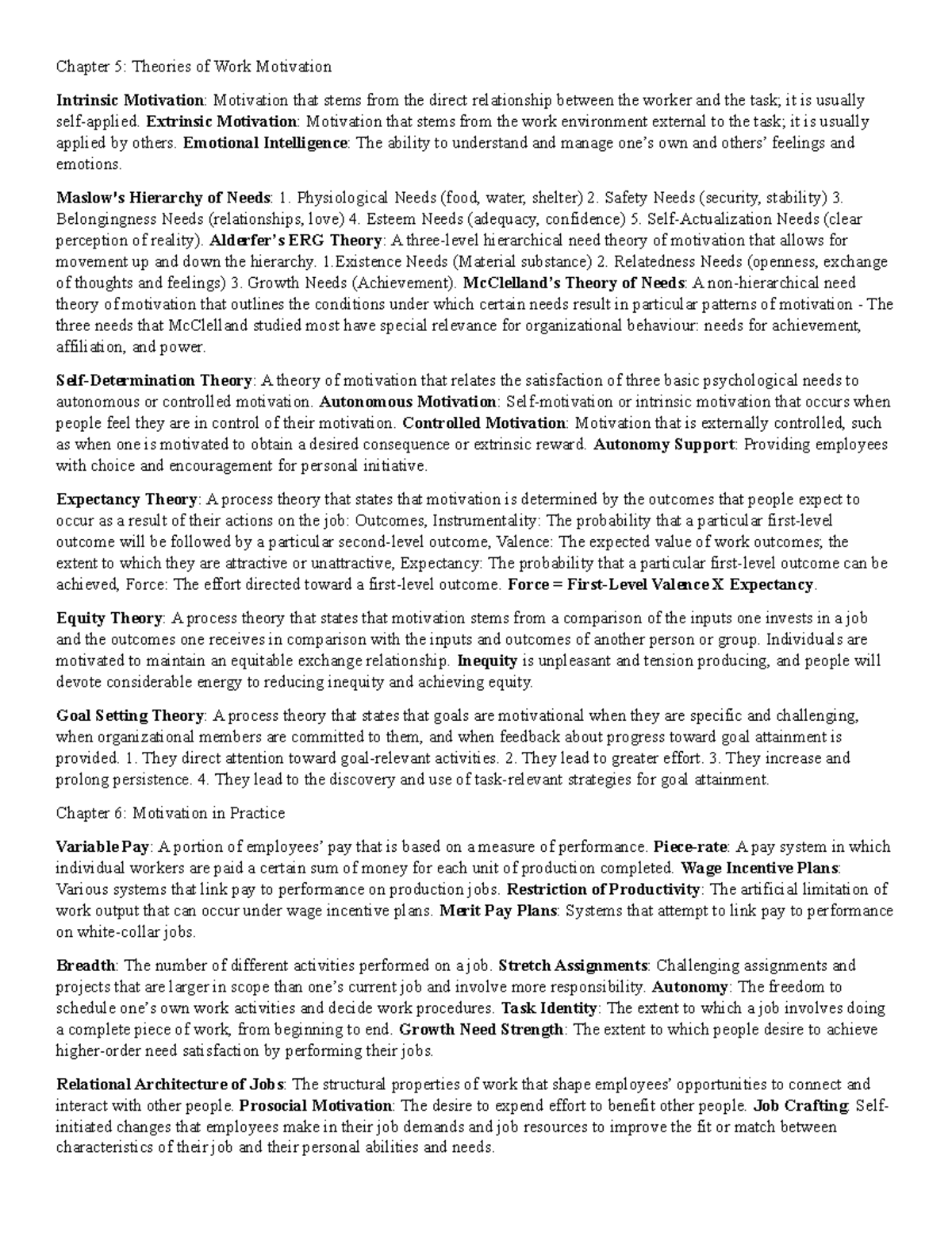 Psych 238 - Cheat Sheet for Test 3 - Chapter 5: Theories of Work ...