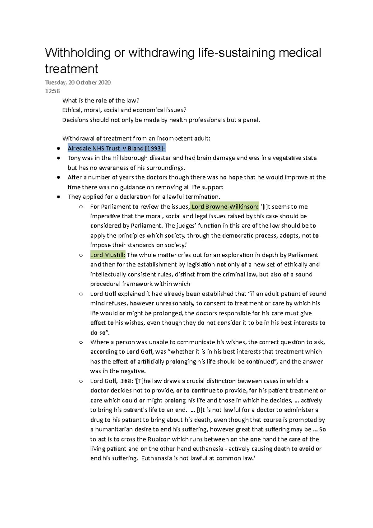 Withholding or withdrawing life-sustaining medical treatment ...