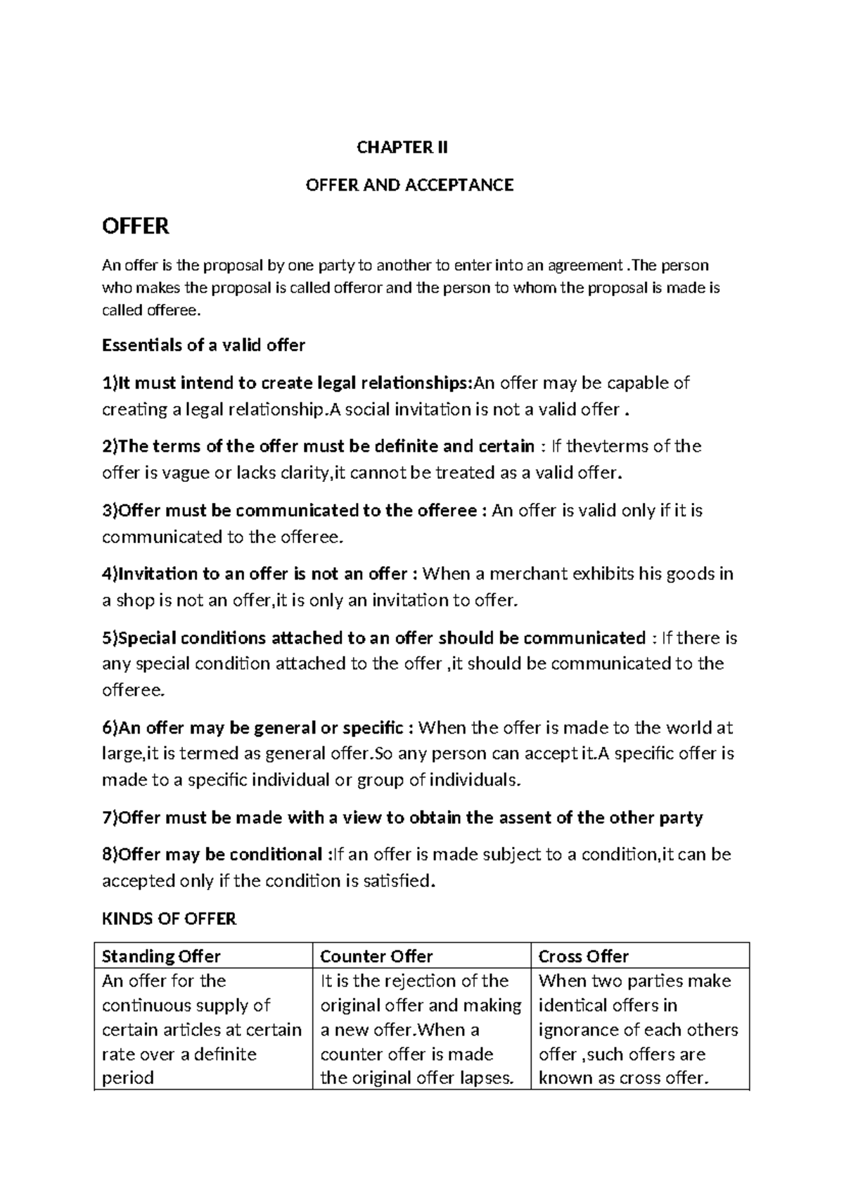 Chapter II - Bhnmkmmo - CHAPTER II OFFER AND ACCEPTANCE OFFER An offer ...