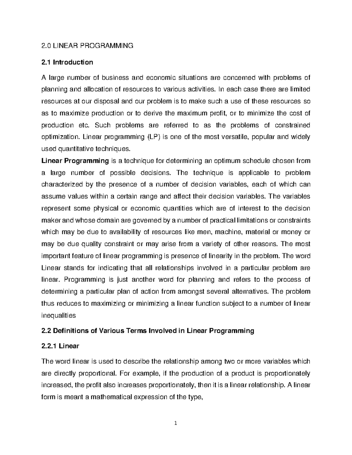 MTU Operation Research - 2 LINEAR PROGRAMMING 2 Introduction A large ...