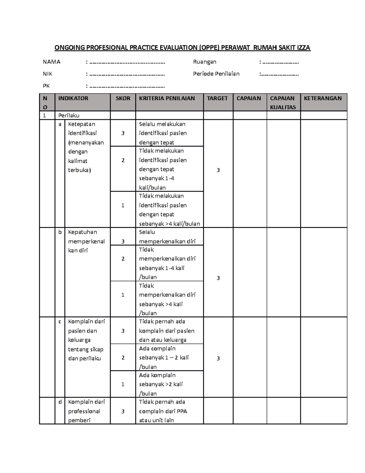 OPPE YANG Berlaku 2022 - Penilaian Perawat - ONGOING PROFESIONAL ...