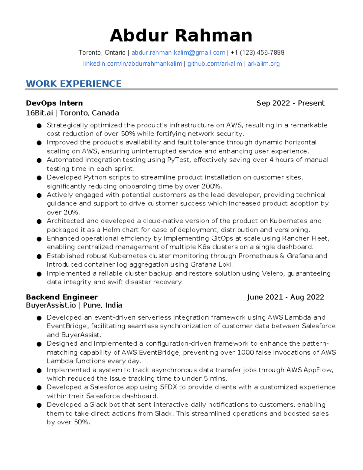Resume Template - Semrush Details - Abdur Rahman Toronto, Ontario ...