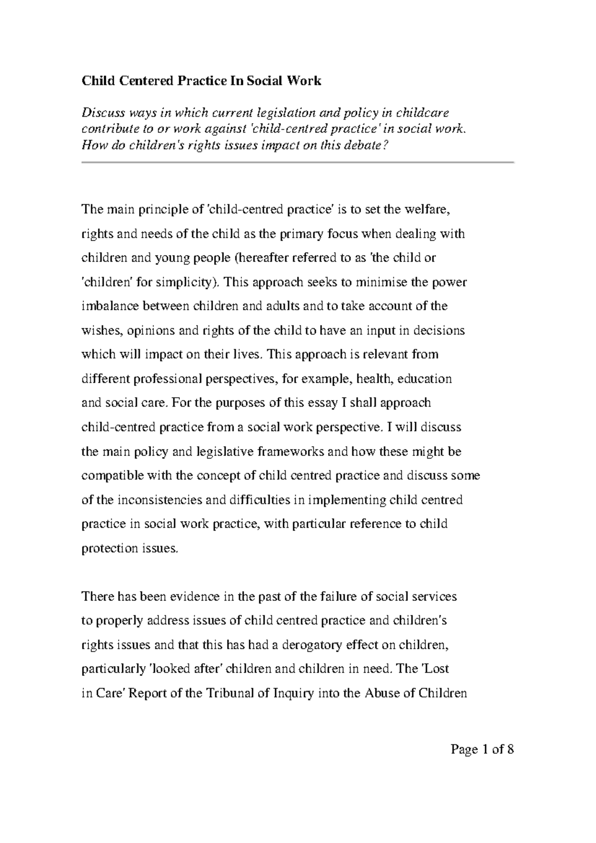 303 - assgn - Child Centered Practice In Social Work Discuss ways in ...