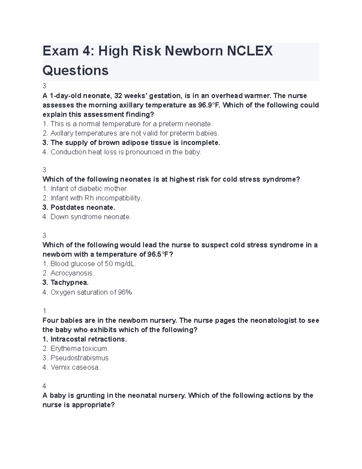 Exam 4 High Risk Newborn Nclex Questions - Exam 4: High Risk Newborn ...