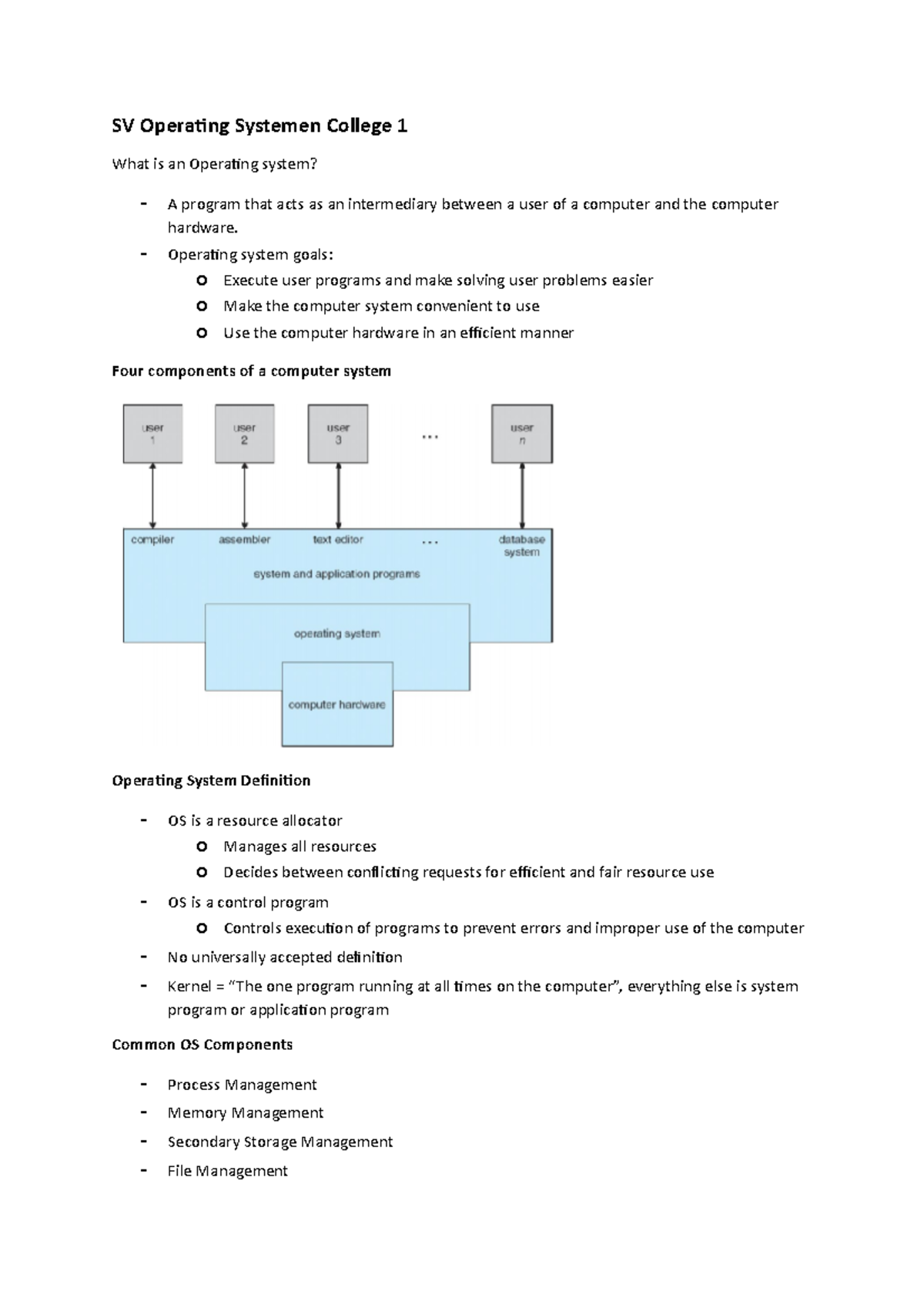 Operating Systems - Operating system goals: o Execute user programs and make solving user ...