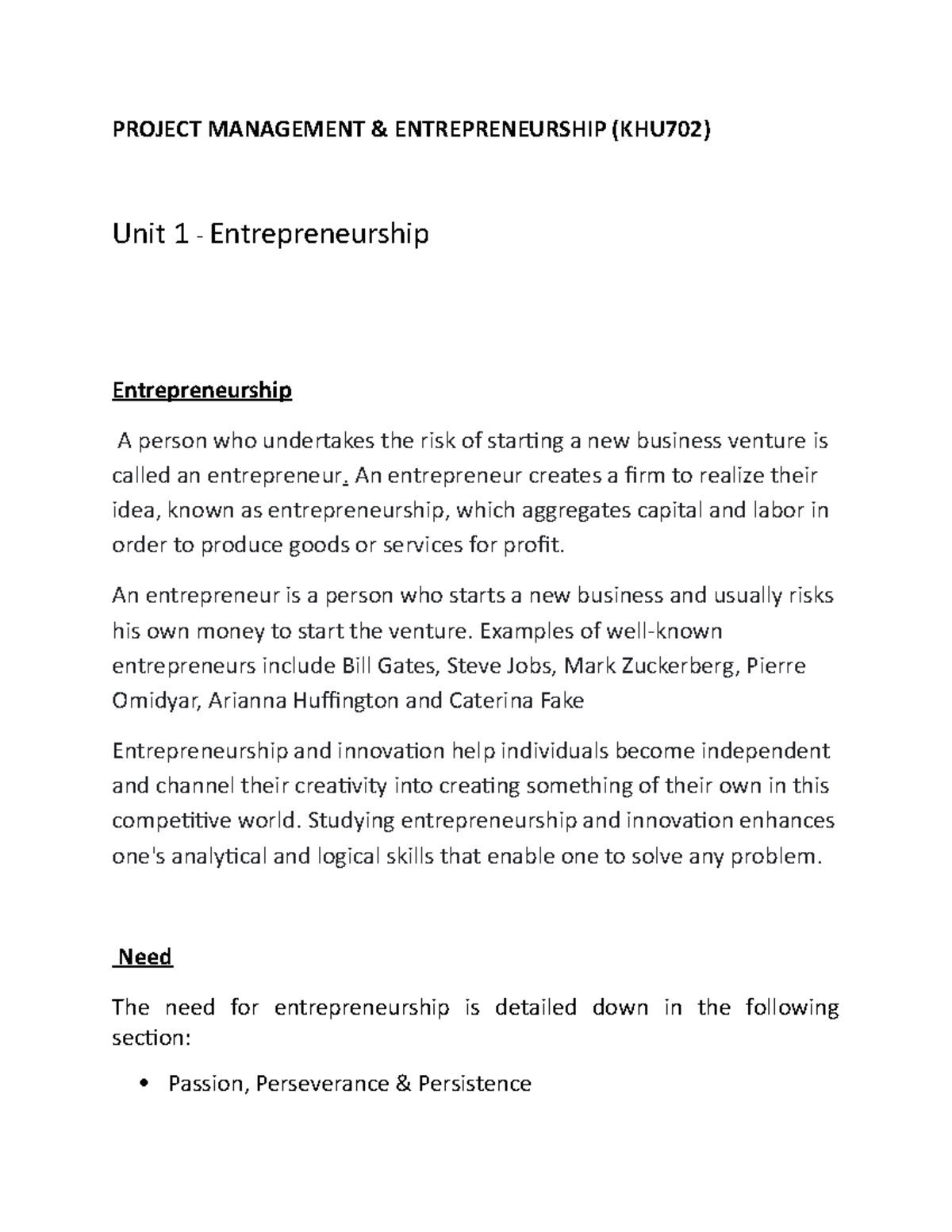 PME unit 1 - Prepared at DGI - PROJECT MANAGEMENT & ENTREPRENEURSHIP ...