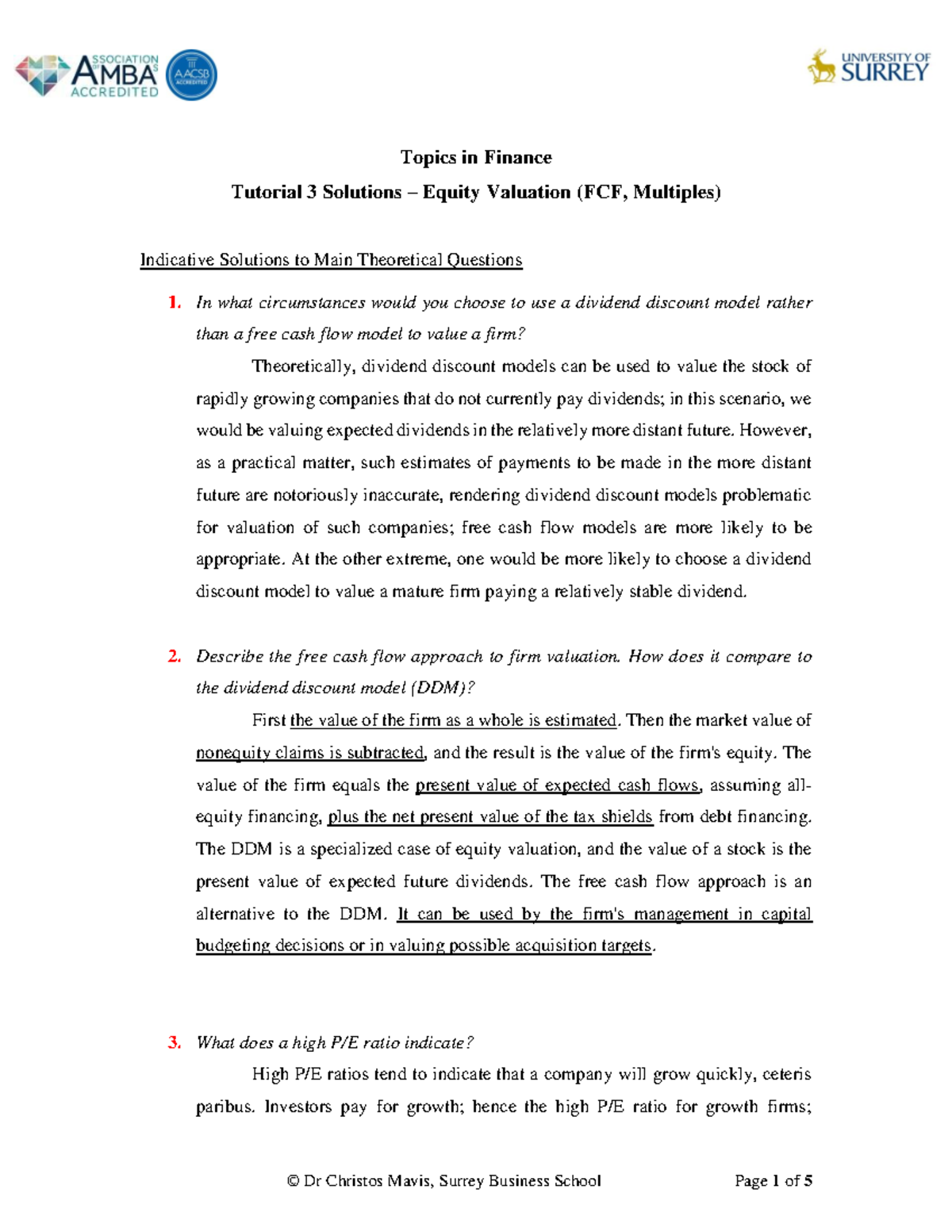 Company Valuation - Dividend Models Solutions - Topics in Finance ...