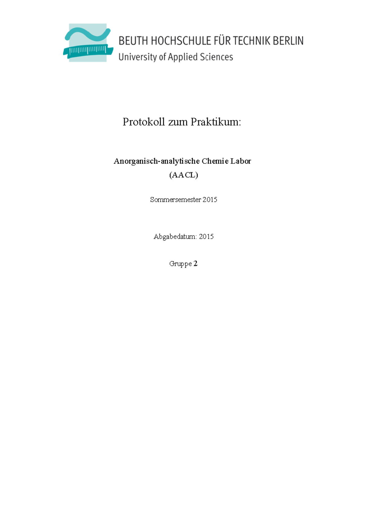 Protokoll Anorganisch-analytische Chemie Labor 2015 - Protokoll zum ...