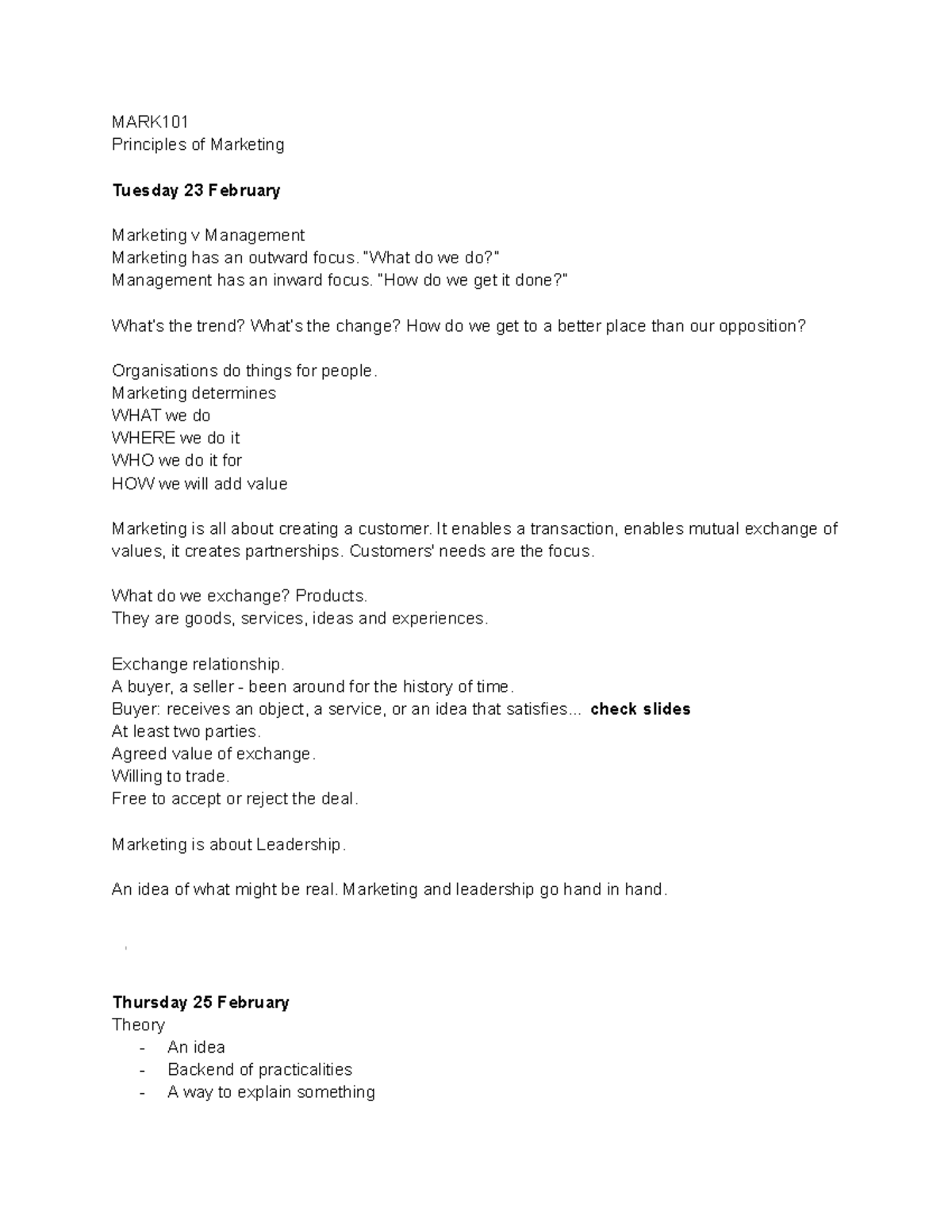 MARK101 Week 1 summary - MARK Principles of Marketing Tuesday 23 ...