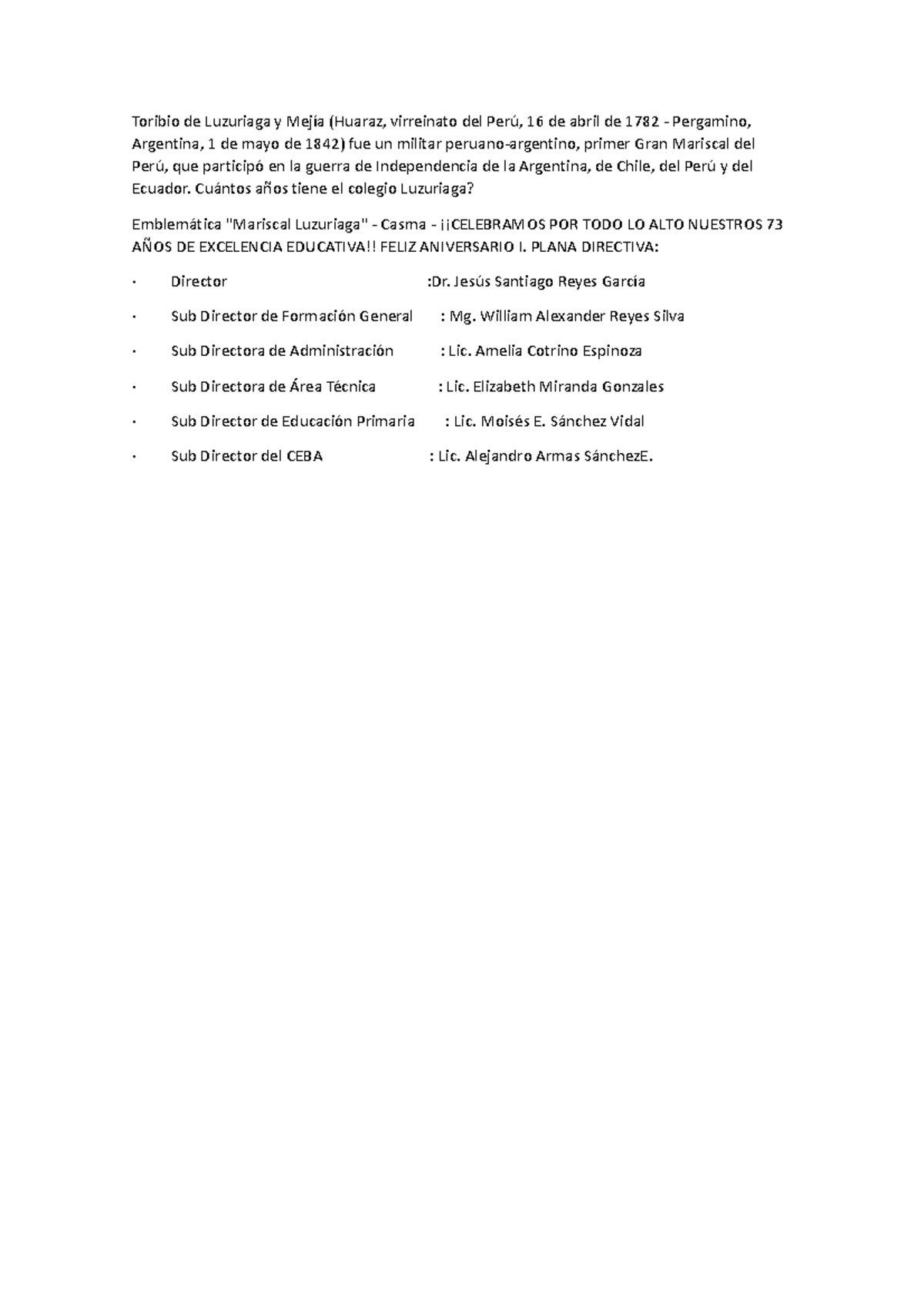 Toribio de Luzuriaga y Mejía - Toribio de Luzuriaga y Mejía (Huaraz ...