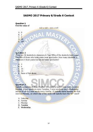 Sasmo 2017 Grade 8 - TUNIX SCHOOL: Junior Mathematical Olympiad - SASMO ...