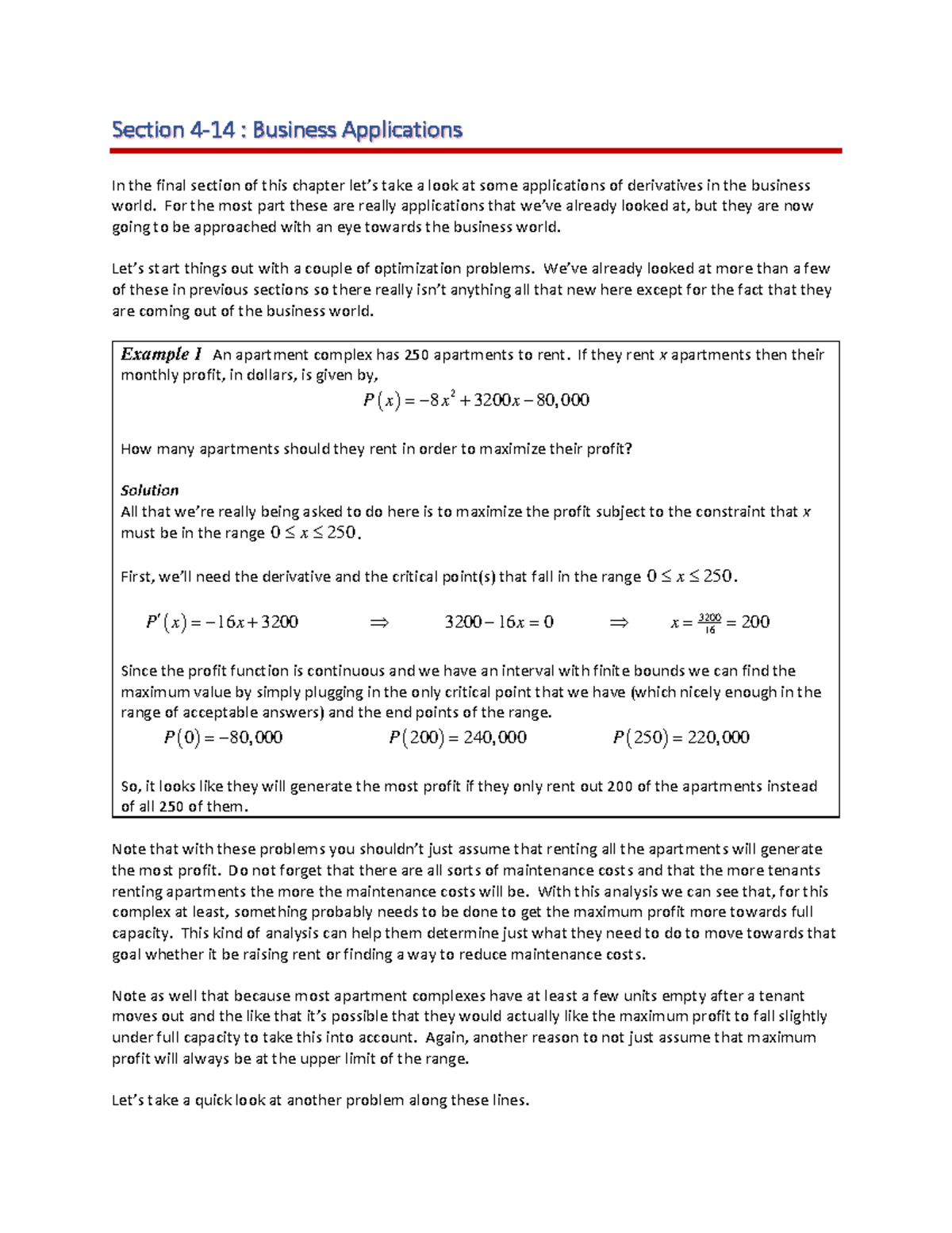 Calc I Business Apps - Math - Section : Business Applications In the ...