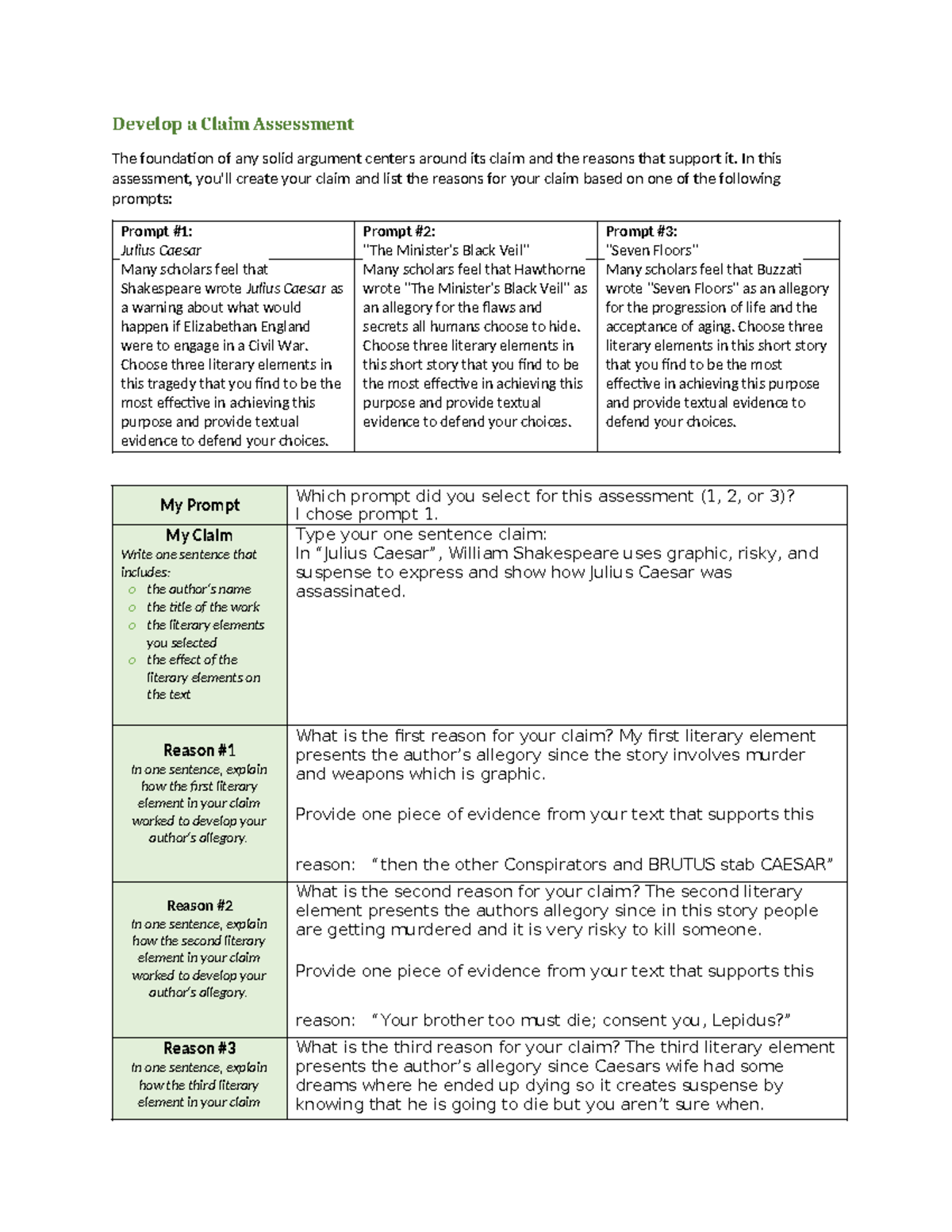 Develop a claim assess rubric - Develop a Claim Assessment The ...