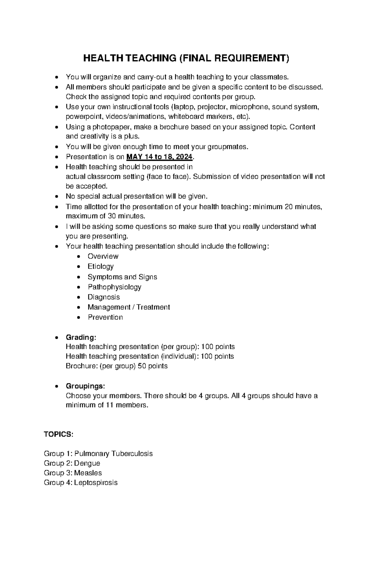 Final Requirement Health Educ - HEALTH TEACHING (FINAL REQUIREMENT) You ...