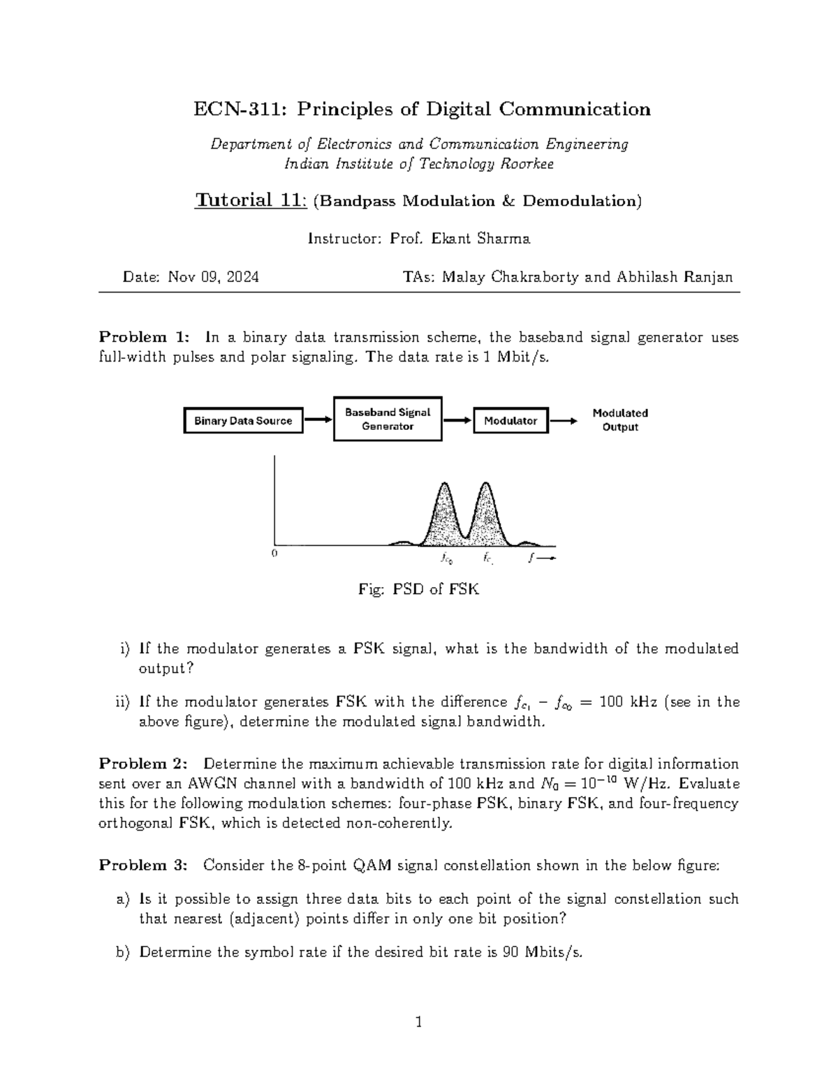 Tutorial 11 - GOOOD - ECN-311: Principles of Digital Communication Department of Electronics and ...