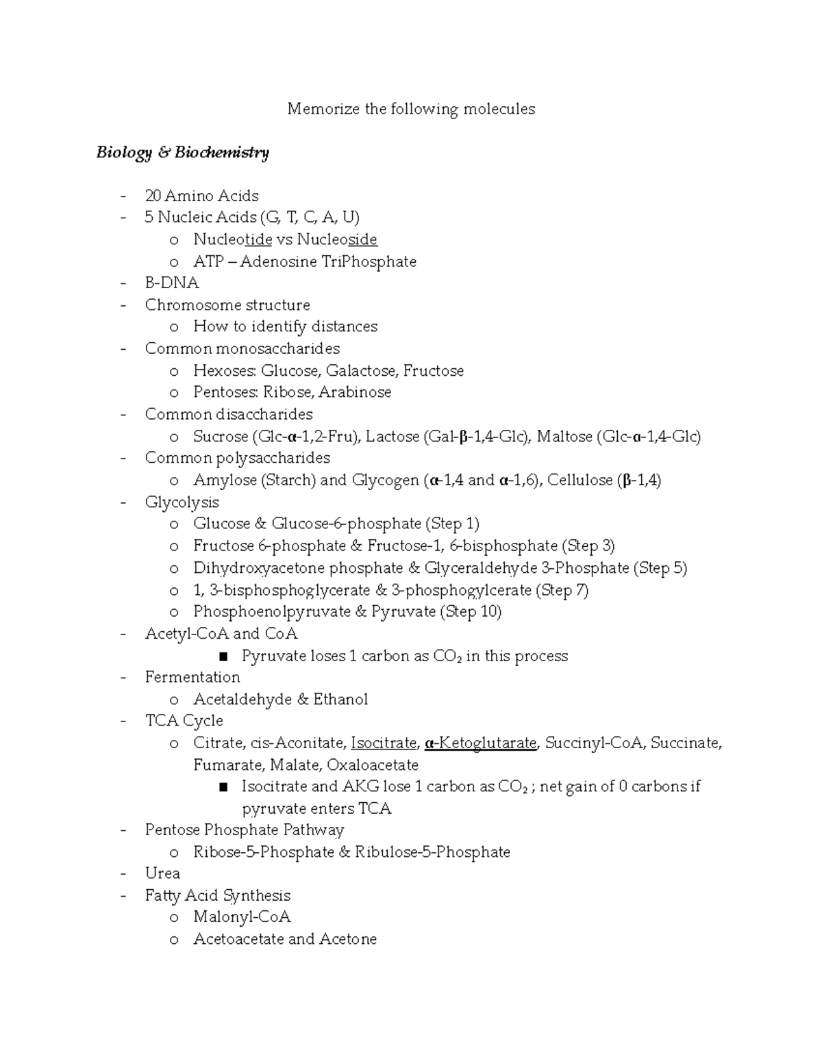 MCAT molecules list 1.1 - Memorize the following molecules Biology ...