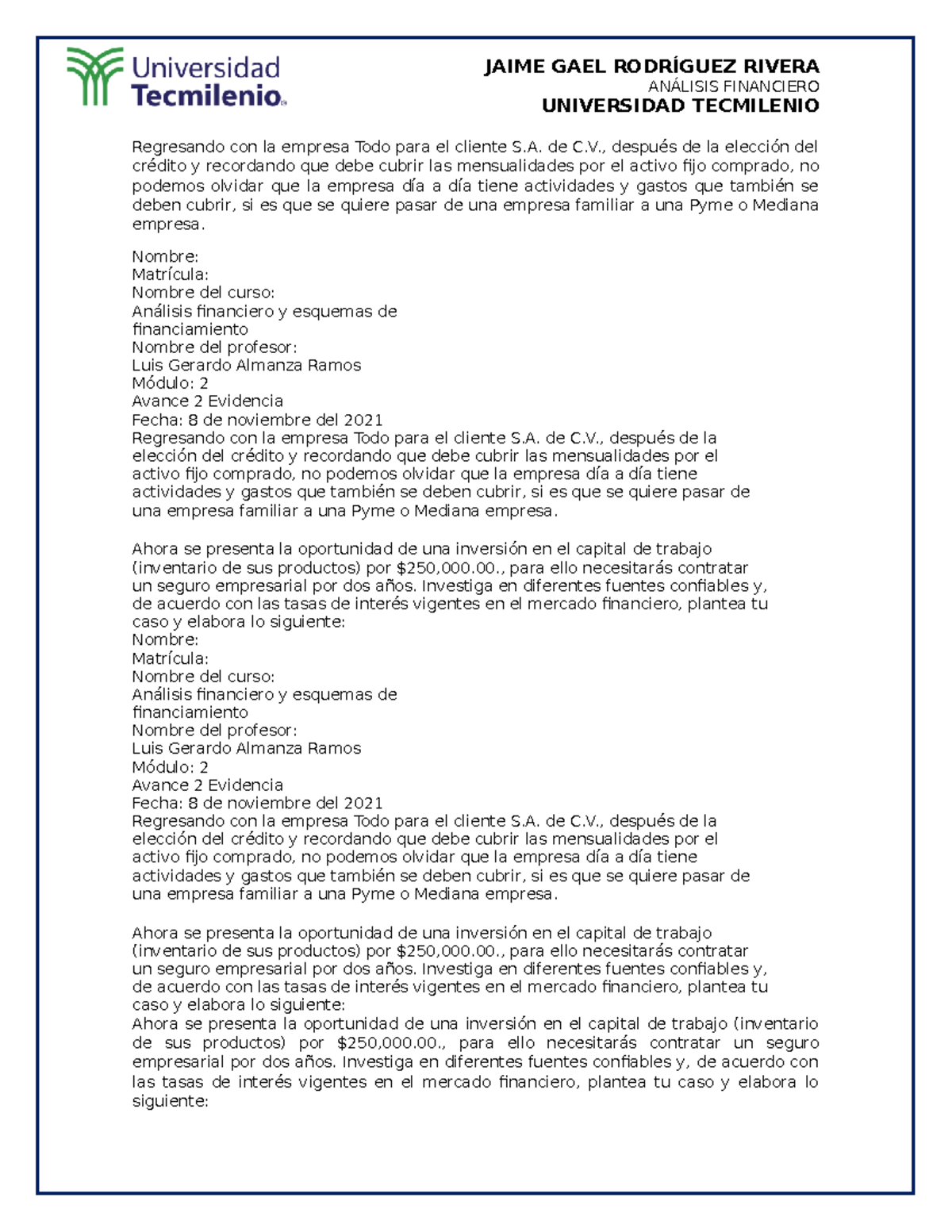 JGRR EVI2 - JGRR EVI 2 - Análisis de estados financieros - TecMilenio ...