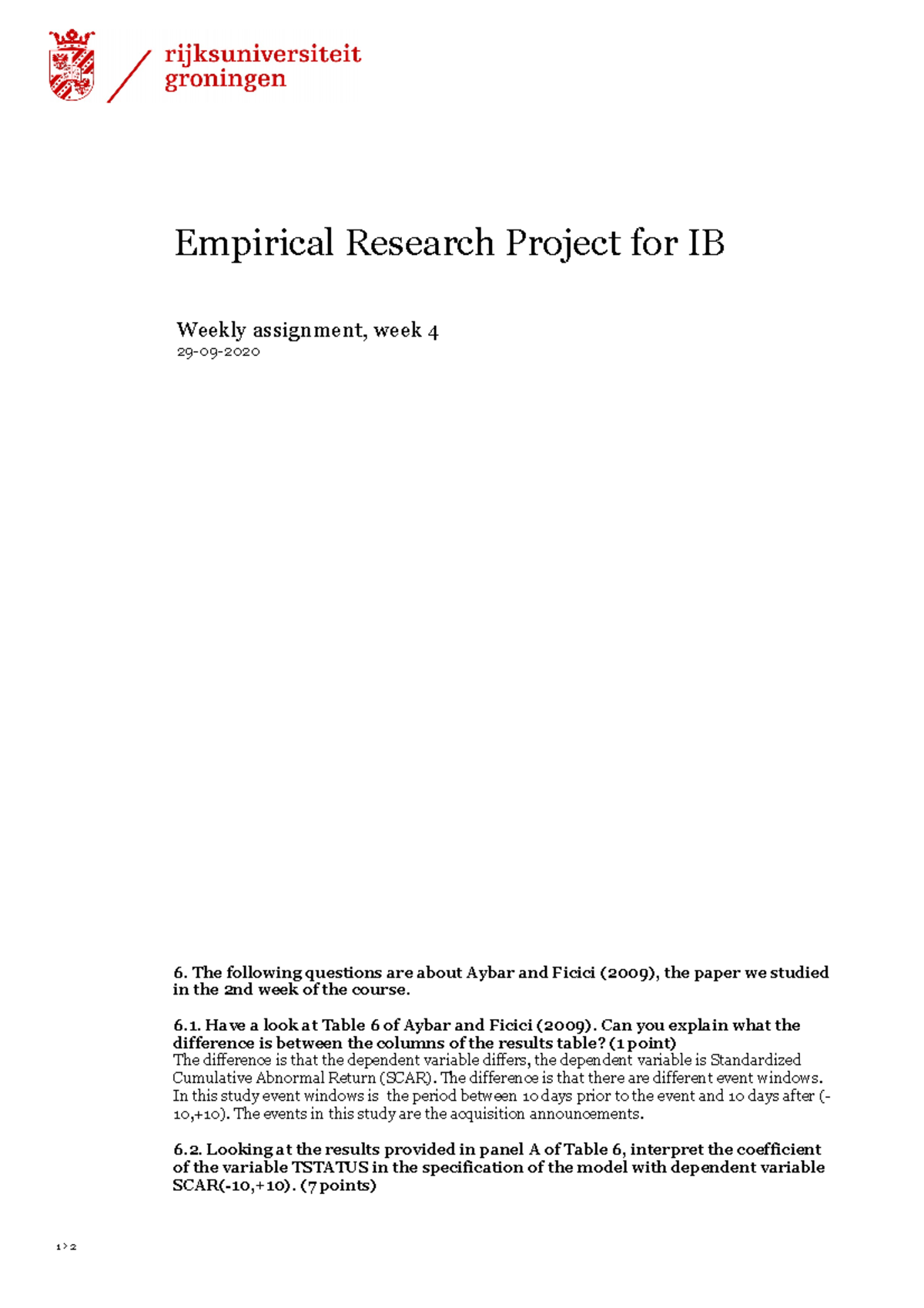 ERP assignment 3 - Tutorial questions and answers - Empirical Research Project for IB Weekly ...