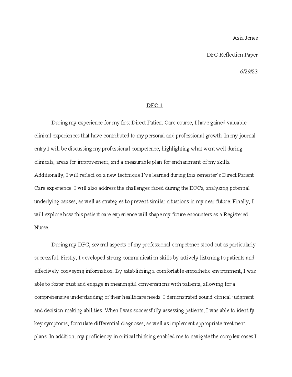 DFC Paper - Notes - Asia Jones DFC Reflection Paper 6/29/ DFC 1 During ...