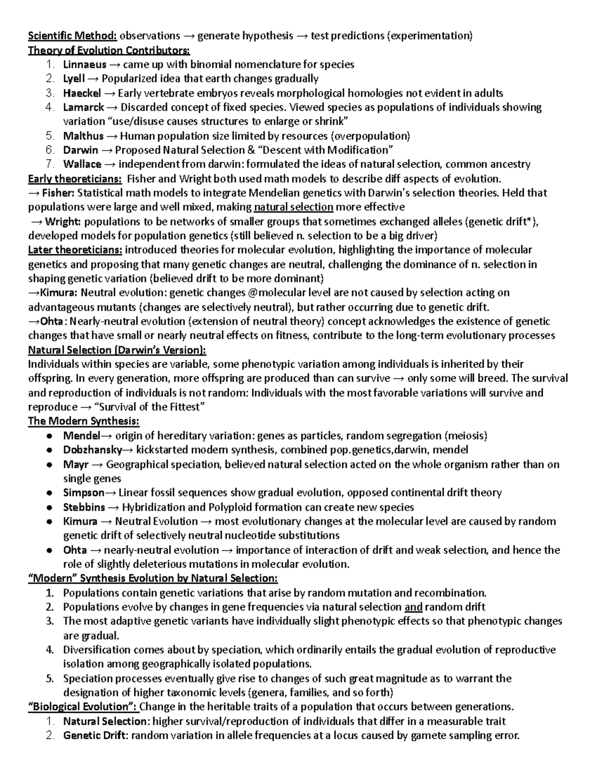 Evolution Notes Scientific Method Observations Generate Hypothesis