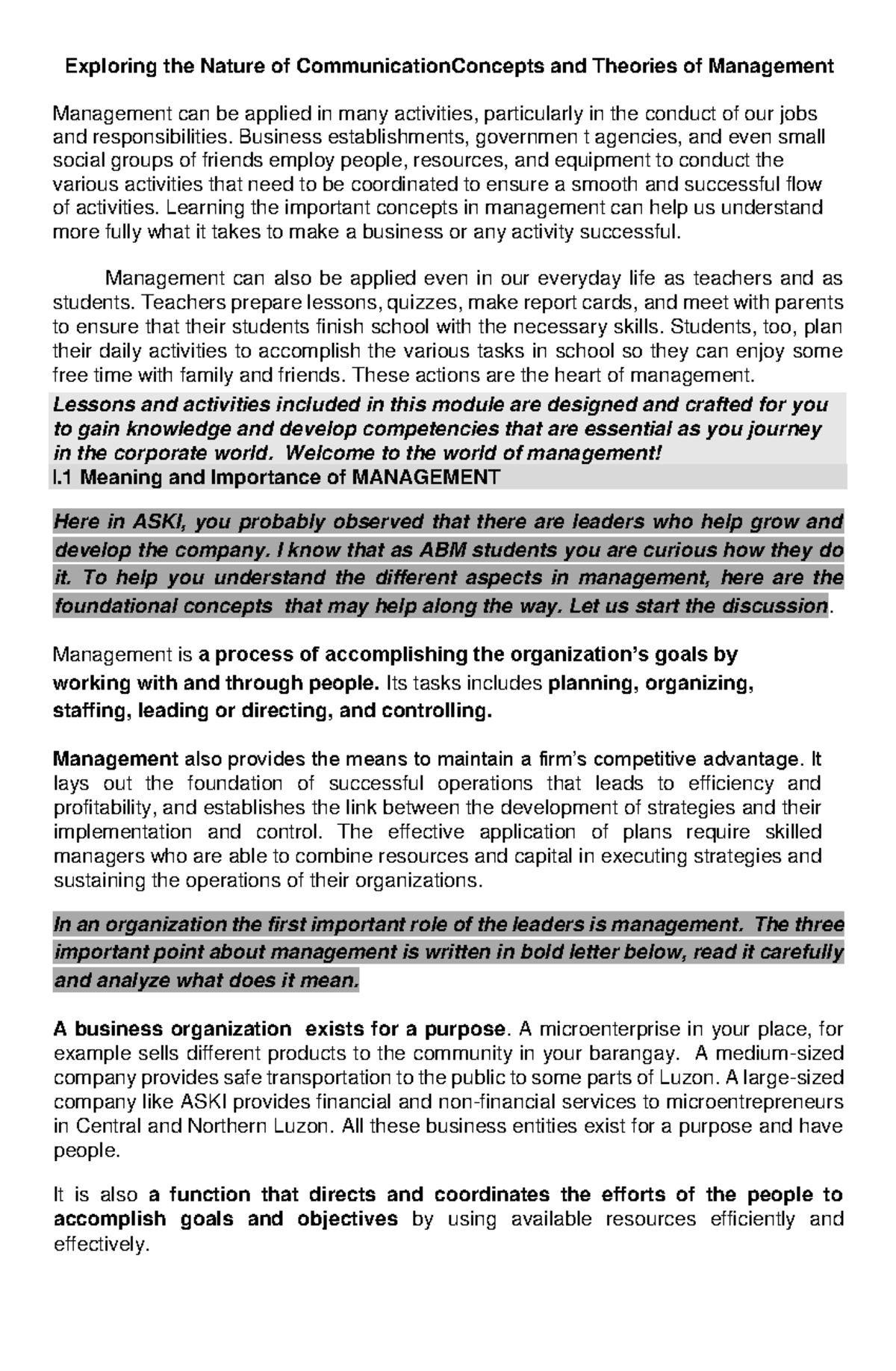Org Man-Module-1 Concepts-Theories-of-Management - Exploring the Nature ...