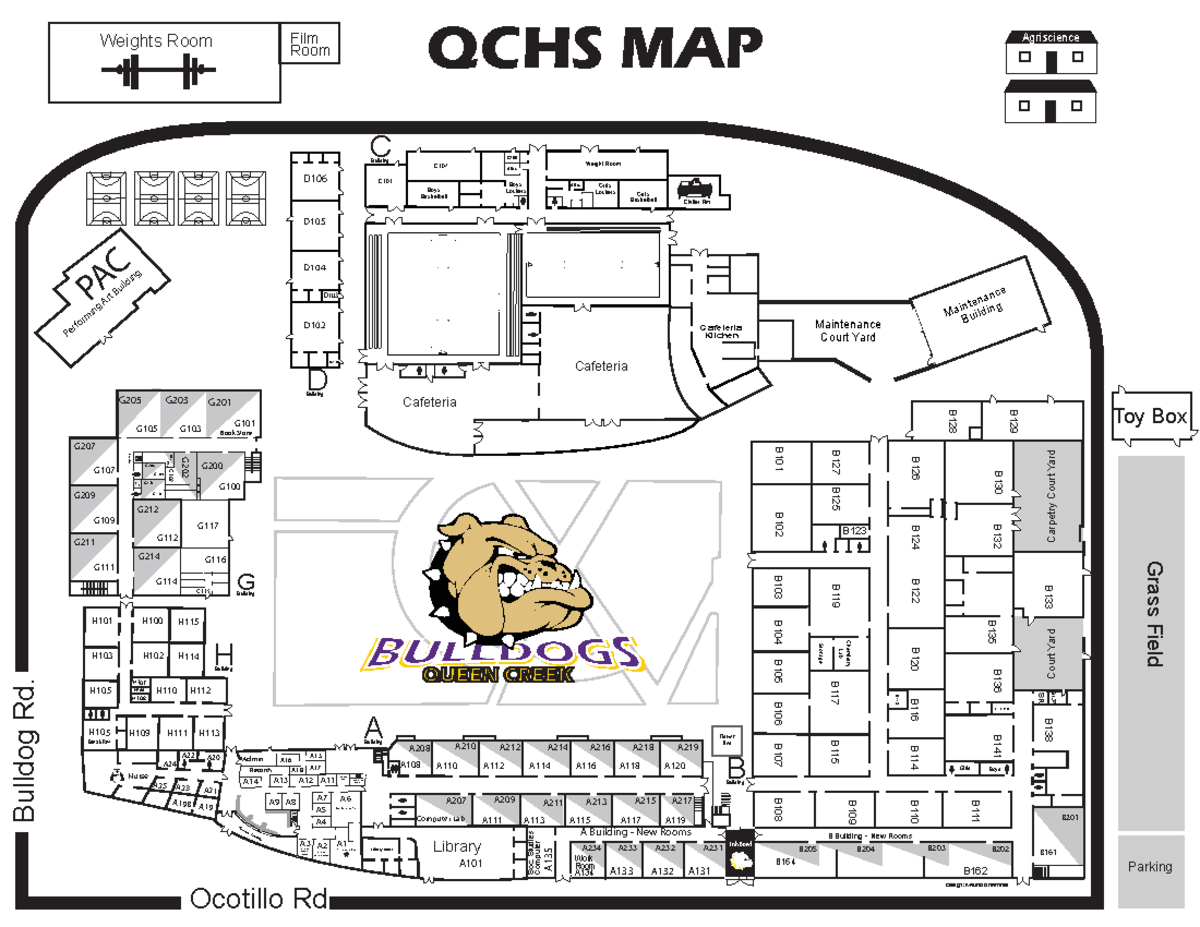 QCHS-Campus-Map - yea - B Student parking only Bulldog Street Empty Field Toy Box S Exit ...