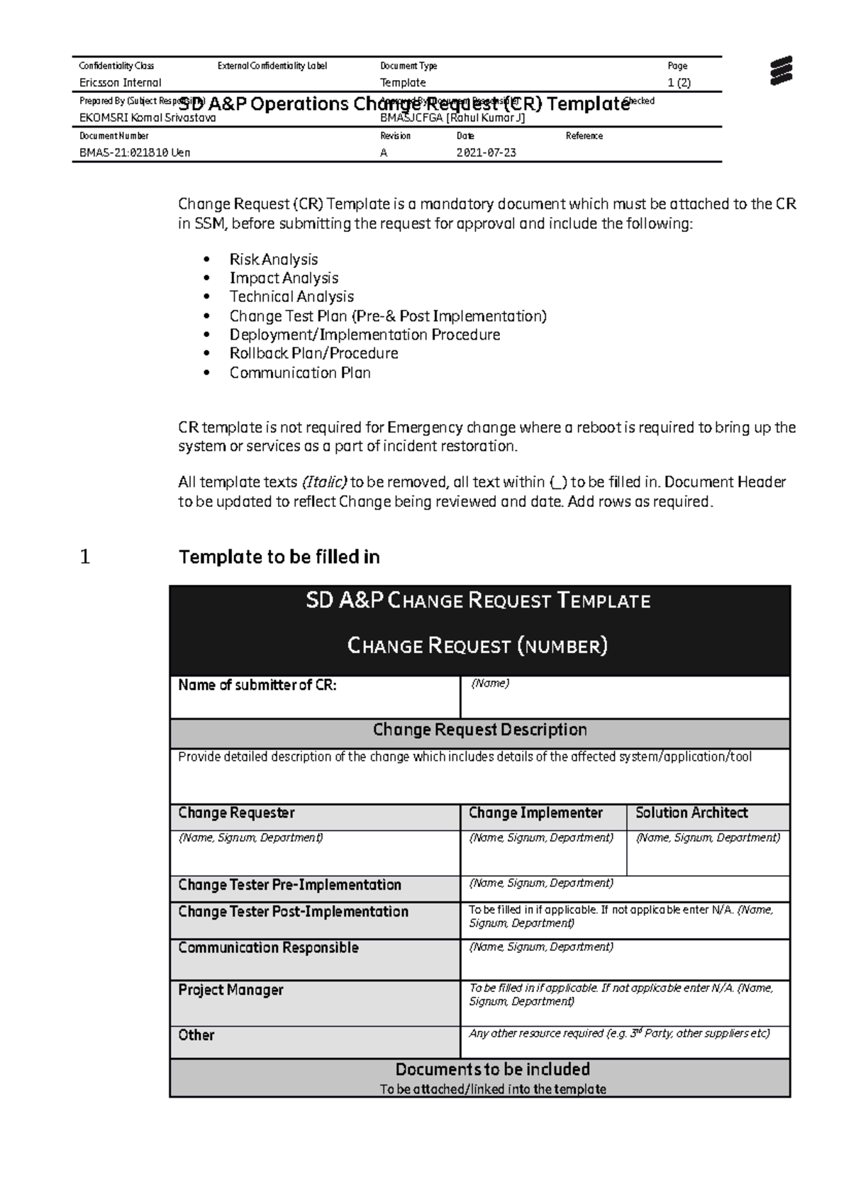 CR Template - All template texts (Italic) to be removed, all text ...