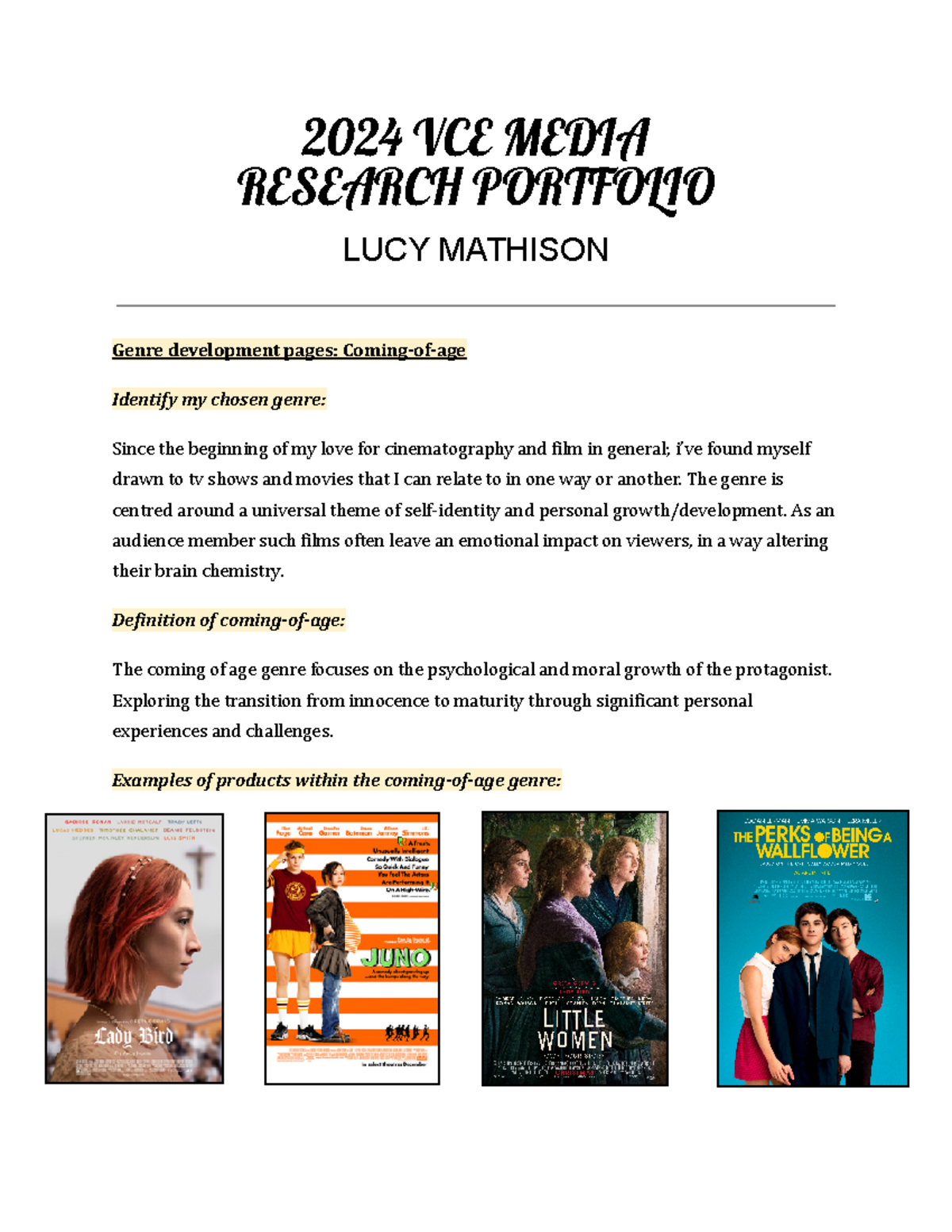 2024 VCE Media - SAT 1 Portfolio. - 2024 VCE MEDIA RESEARCH PORTFOLIO ...