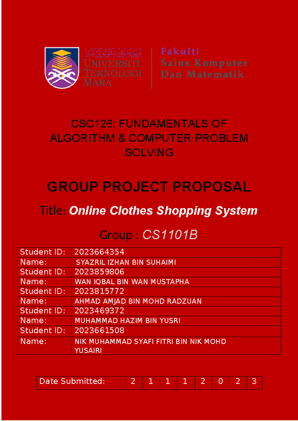 Proposal 126 Latest - CSC126: FUNDAMENTALS OF ALGORITHM & COMPUTER ...