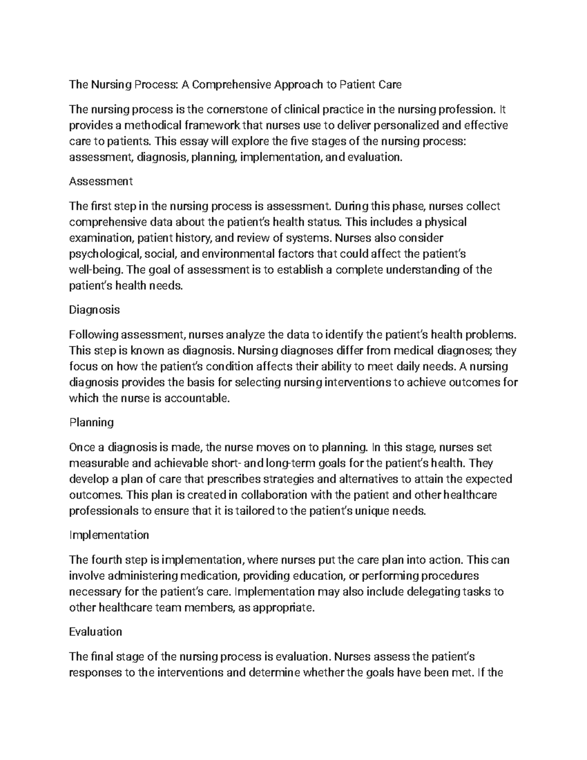 The Nursing Process A Comprehensive Approach to Patient Care - It ...