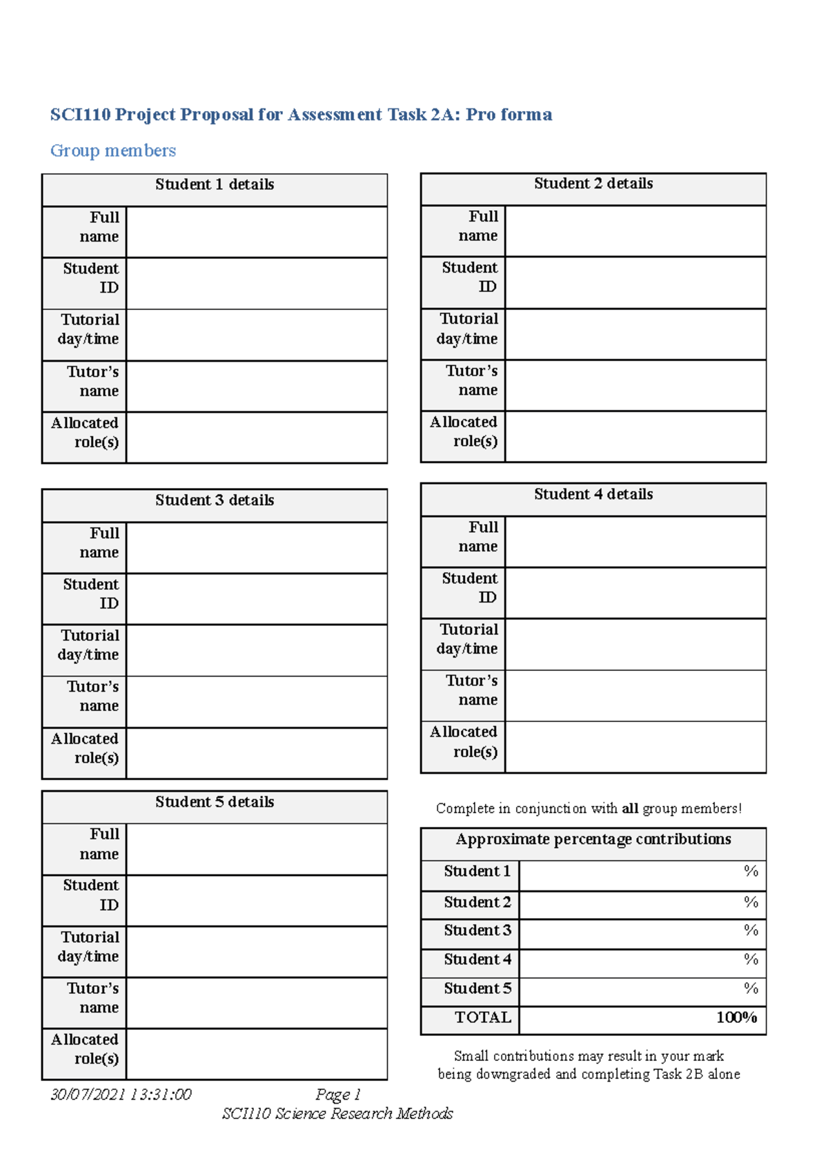Project Proposal-Pro Forma - SCI110 Project Proposal for Assessment ...