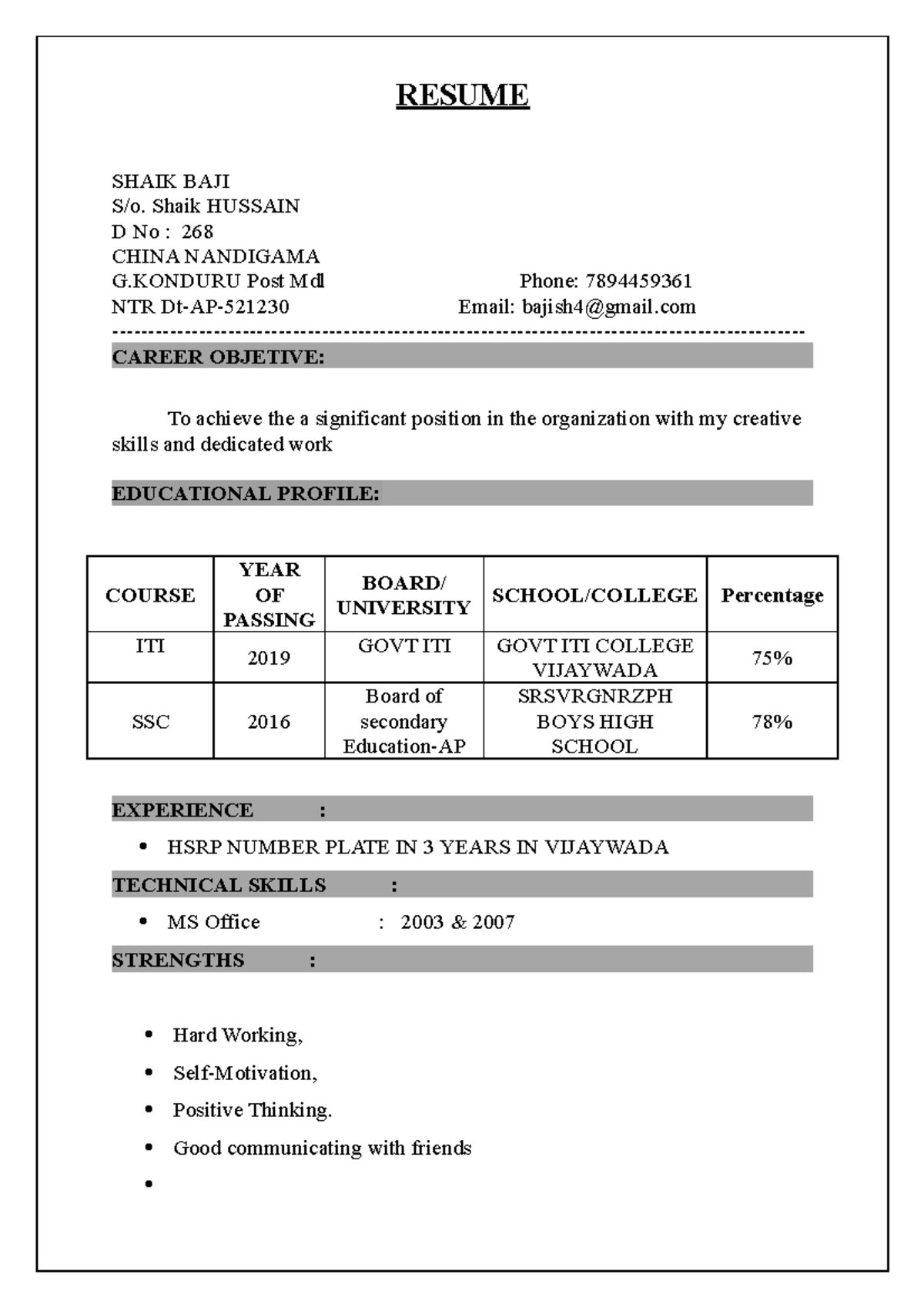 3 - This file will helps to short term course - RESUME SHAIK BAJI S/o ...