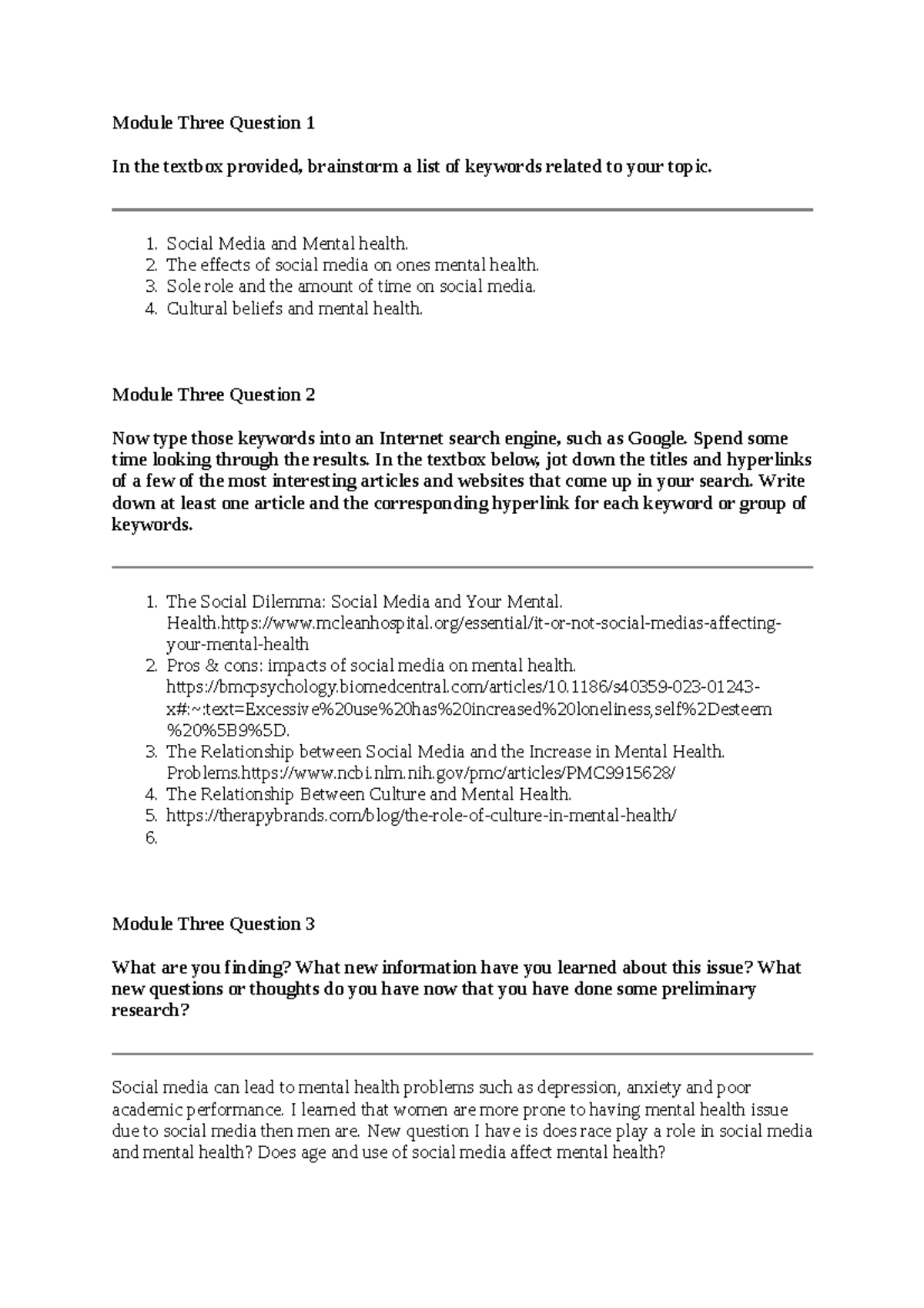 3-1 Module Three Short Responses - Module Three Question 1 In the textbox provided, brainstorm a ...