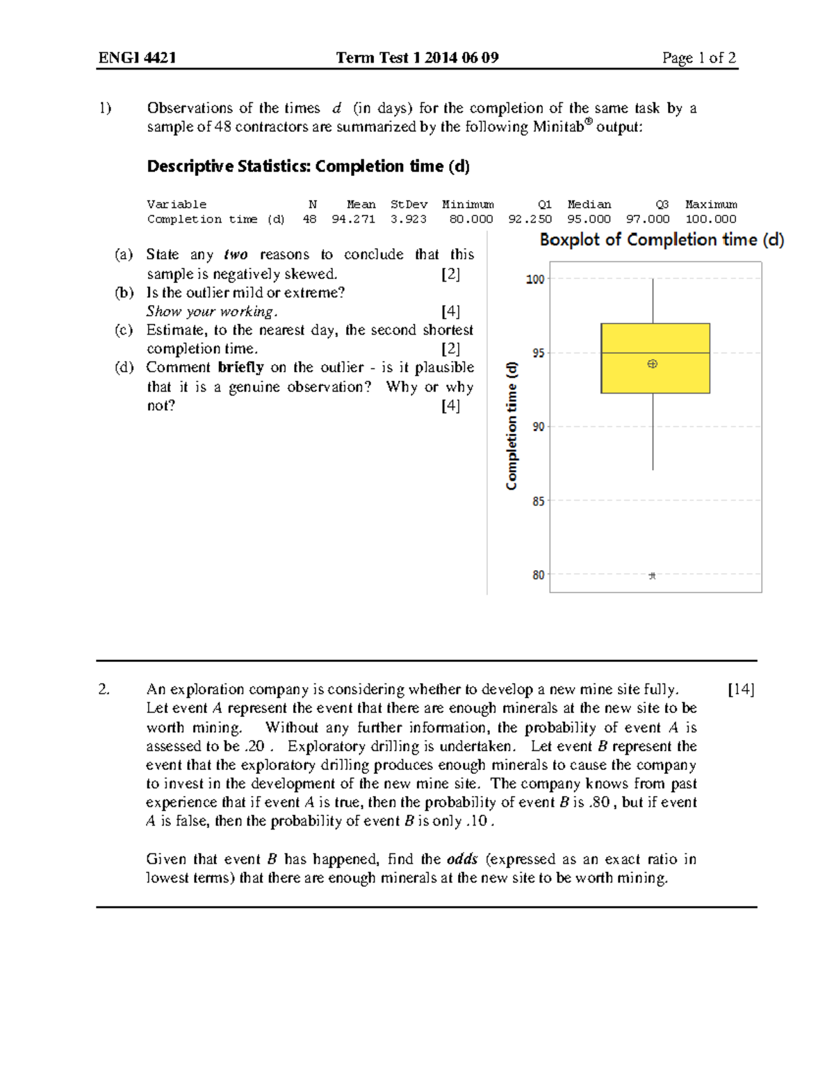 Exam 2014, questions and answers - Engi 4421 term 1 and 2 both test ...