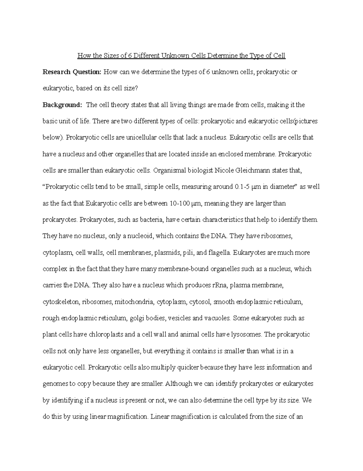 Practical 1 Lab - How the Sizes of 6 Different Unknown Cells Determine ...