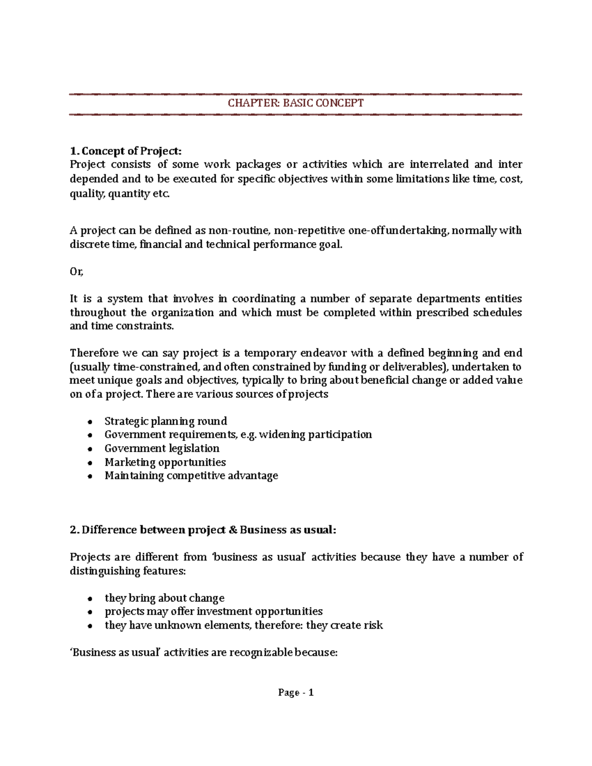 Project Management Class Lecture 12 - CHAPTER: BASIC CONCEPT Concept of ...