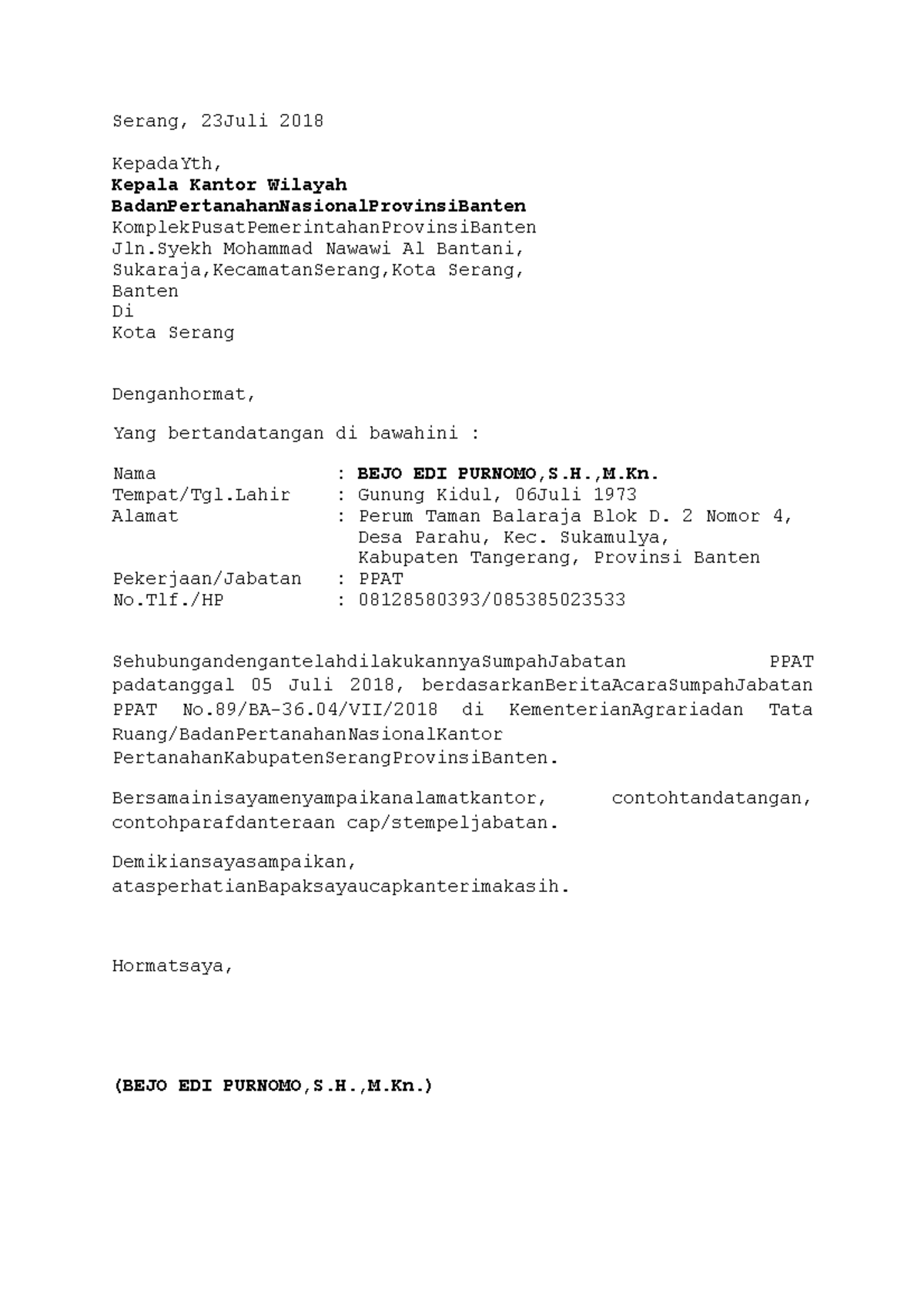 Surat Permohonan ke BPN utk PPAT baru (Ttd, paraf n cap) - KepadaYth ...
